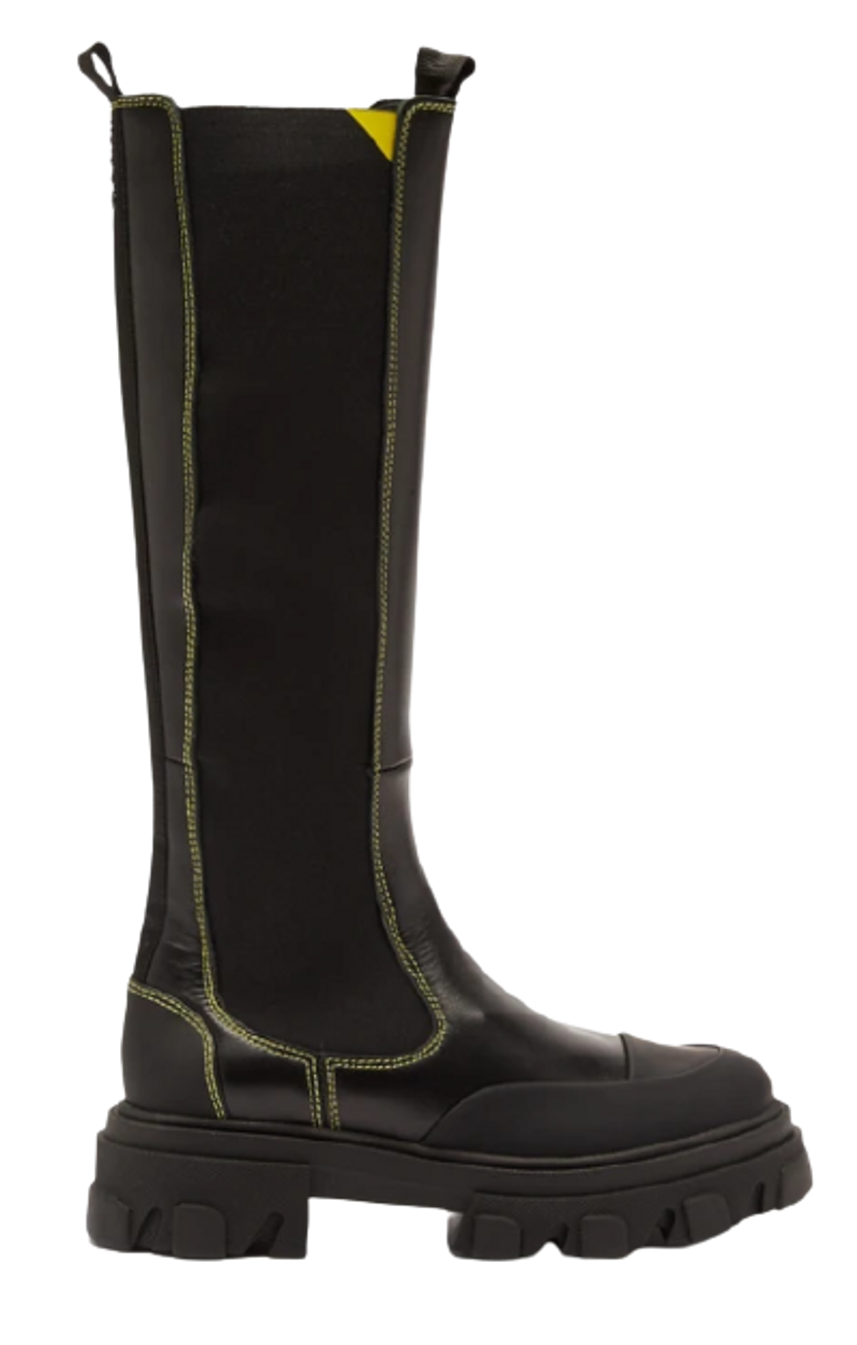 Ganni Chunky Topstitched Leather Knee High Chelsea Black Boots | WHAT’S ...