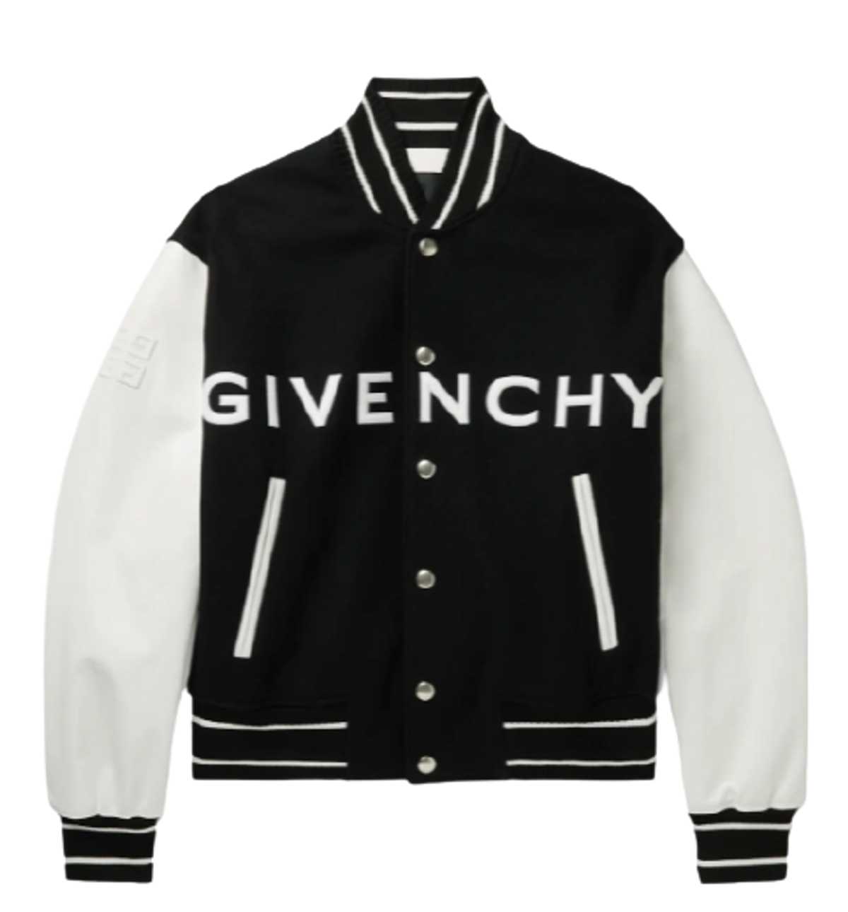 Givenchy Logo Leather Trimmed Wool Blend Bomber Jacket | WHAT’S ON THE STAR?