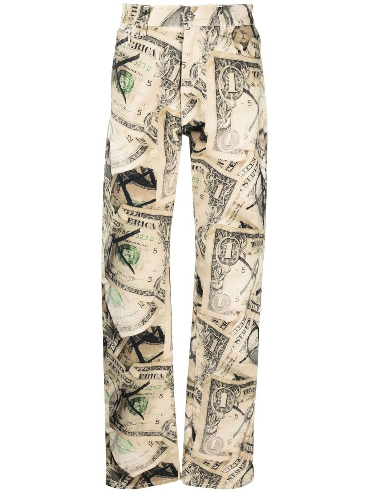 424 Dollar Bill Print Straight Jeans | WHAT’S ON THE STAR?