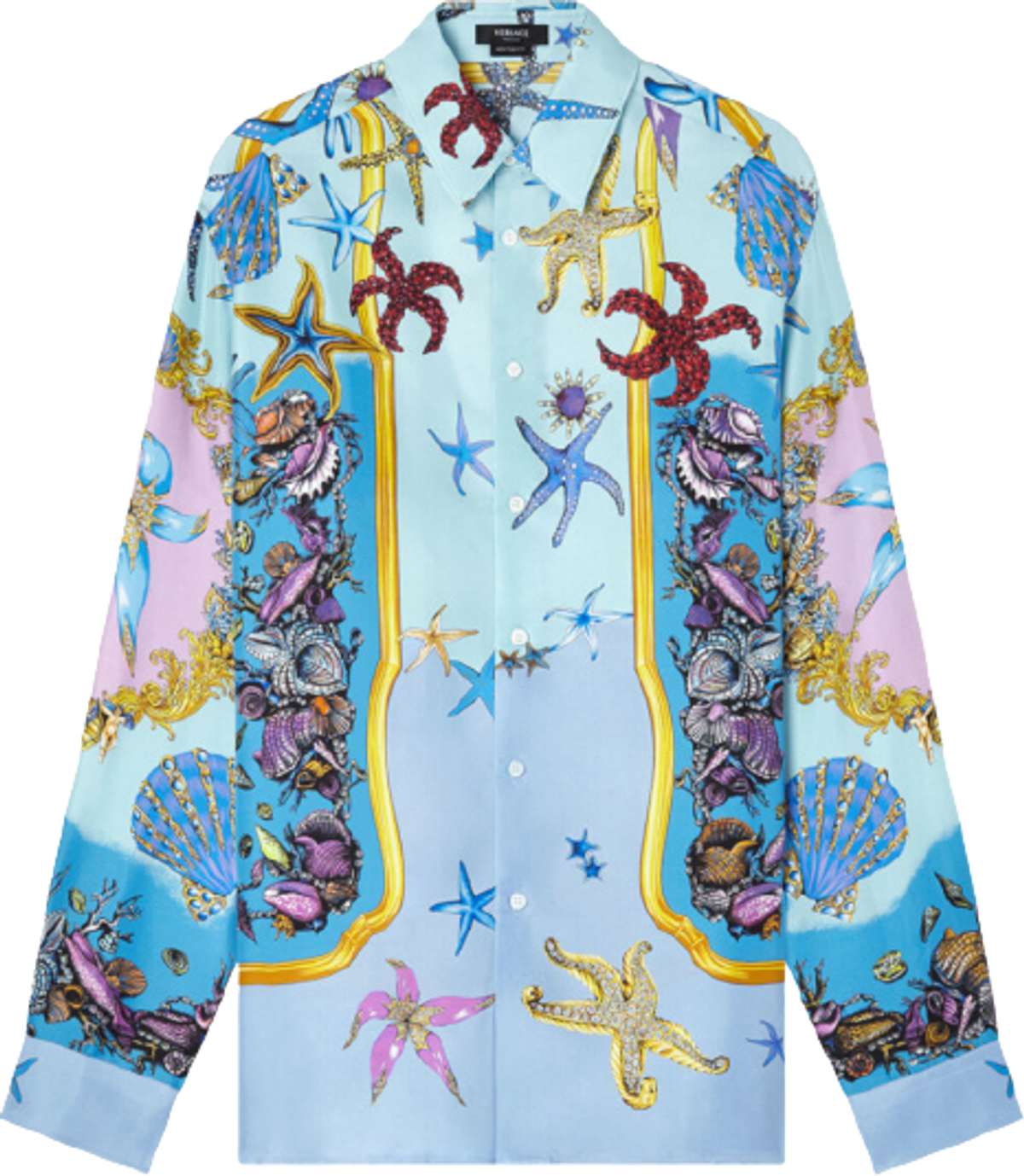 Versace Starfish Print Long Blue Sleeve Shirt | WHAT’S ON THE STAR?