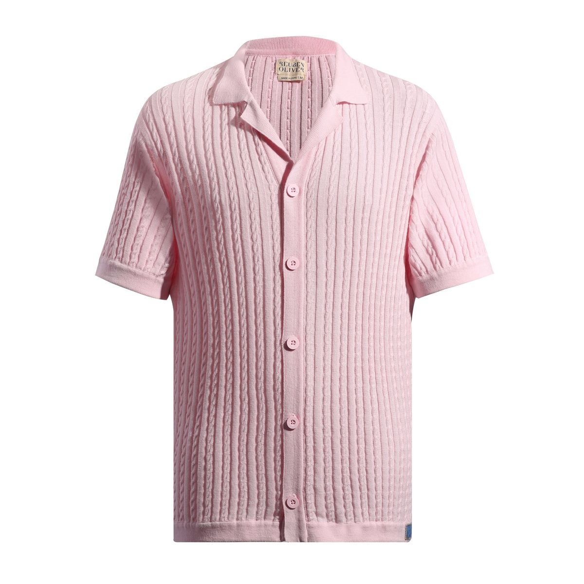 Reuben Oliver Pima Cable-Knit Button Down Pink Shirt | WHAT’S ON THE STAR?