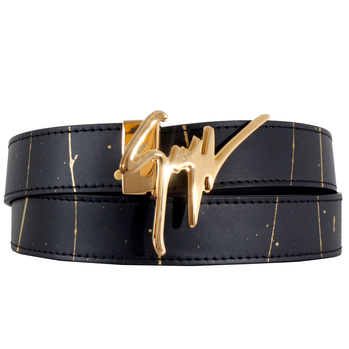 Giuseppe Zanotti Logo Paint Print Black Belt | WHAT’S ON THE STAR?