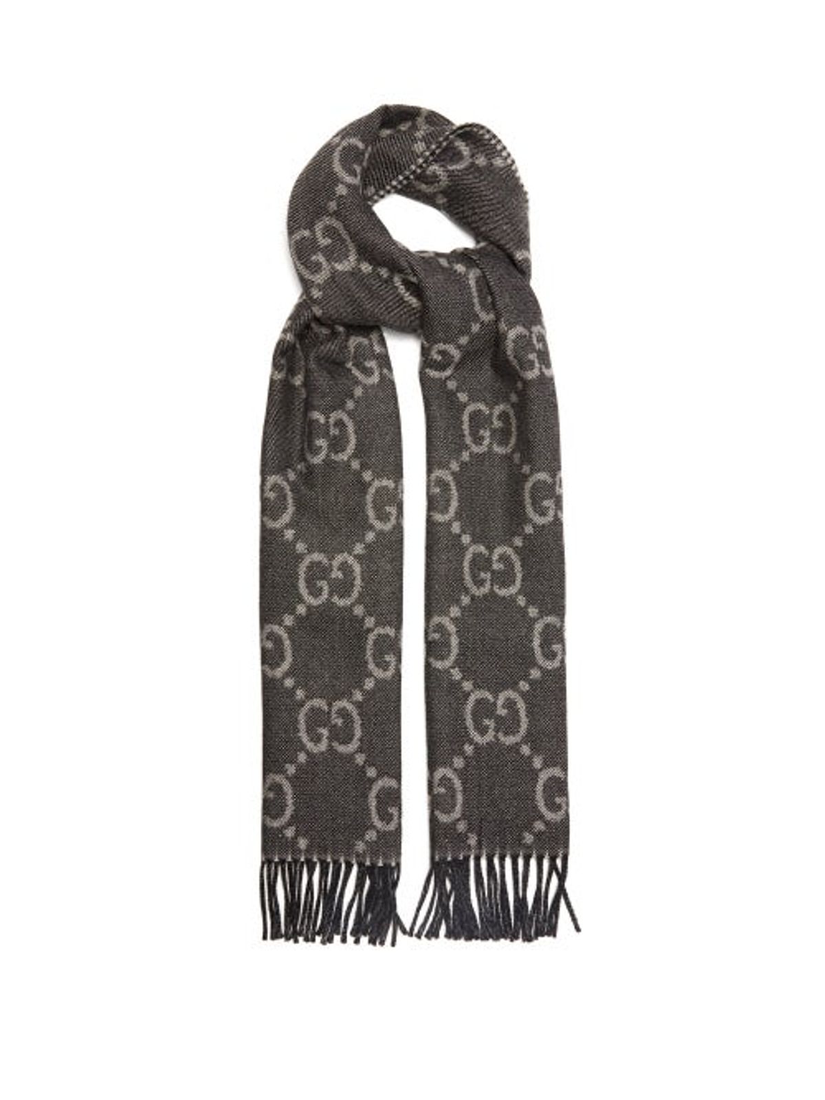 Gucci Gg Logo-jacquard Wool Scarf In Black | WHAT’S ON THE STAR?