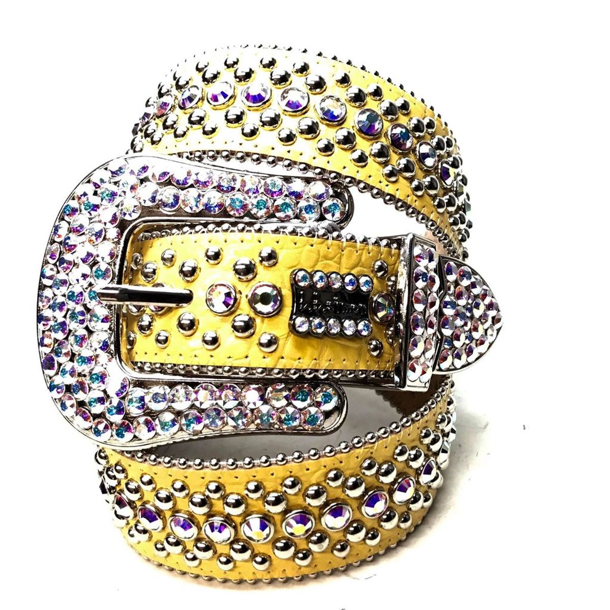 B B Simon Yellow Croc Fully Loaded Iridescent Crystal Belt WHAT S b-b-simon-yellow-croc-fully-loaded-iridescent-crystal-belt-what-s