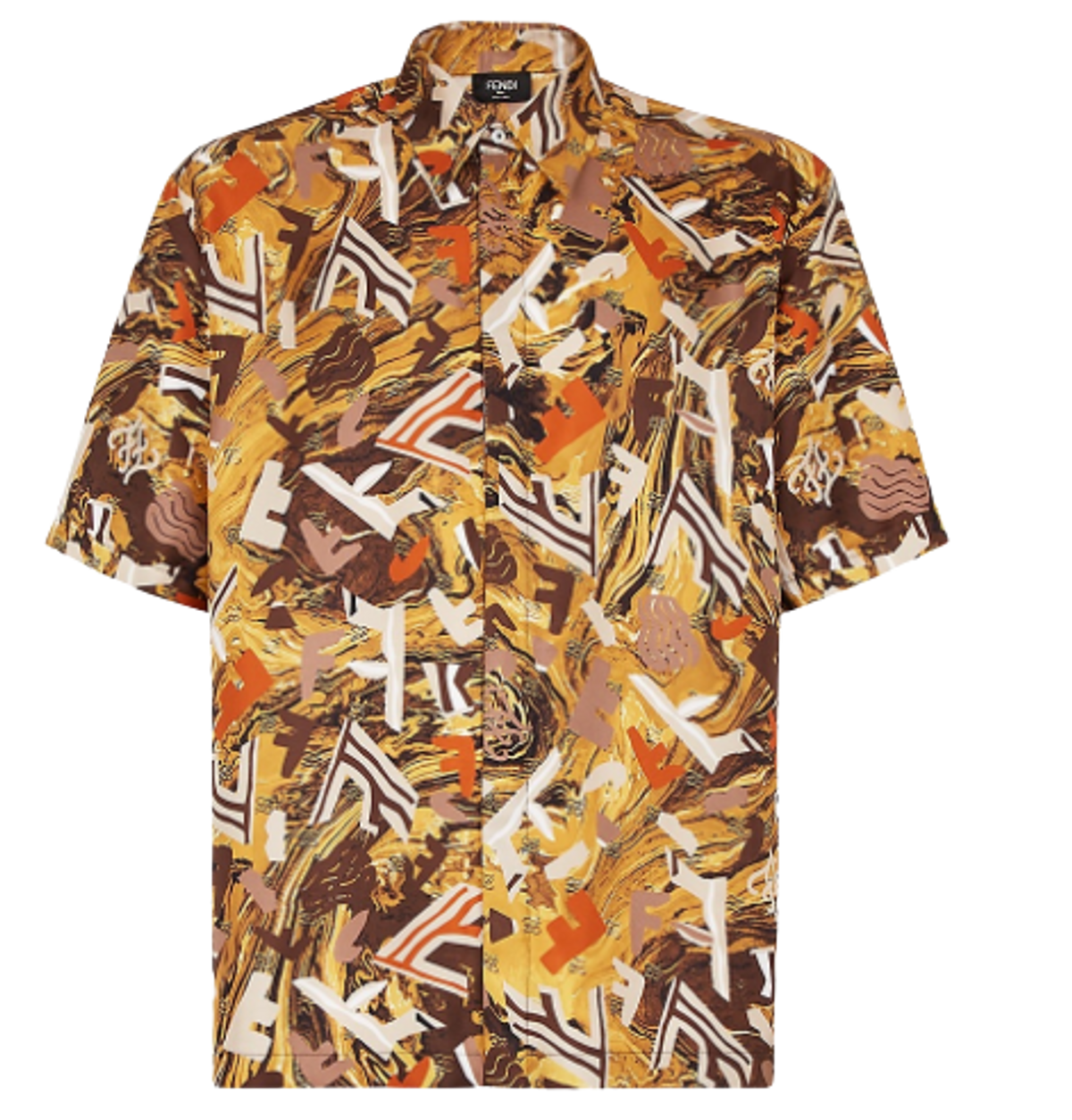 Fendi Zafferano Brand Print Relaxed Fit Silk Shirt | WHAT’S ON THE STAR?