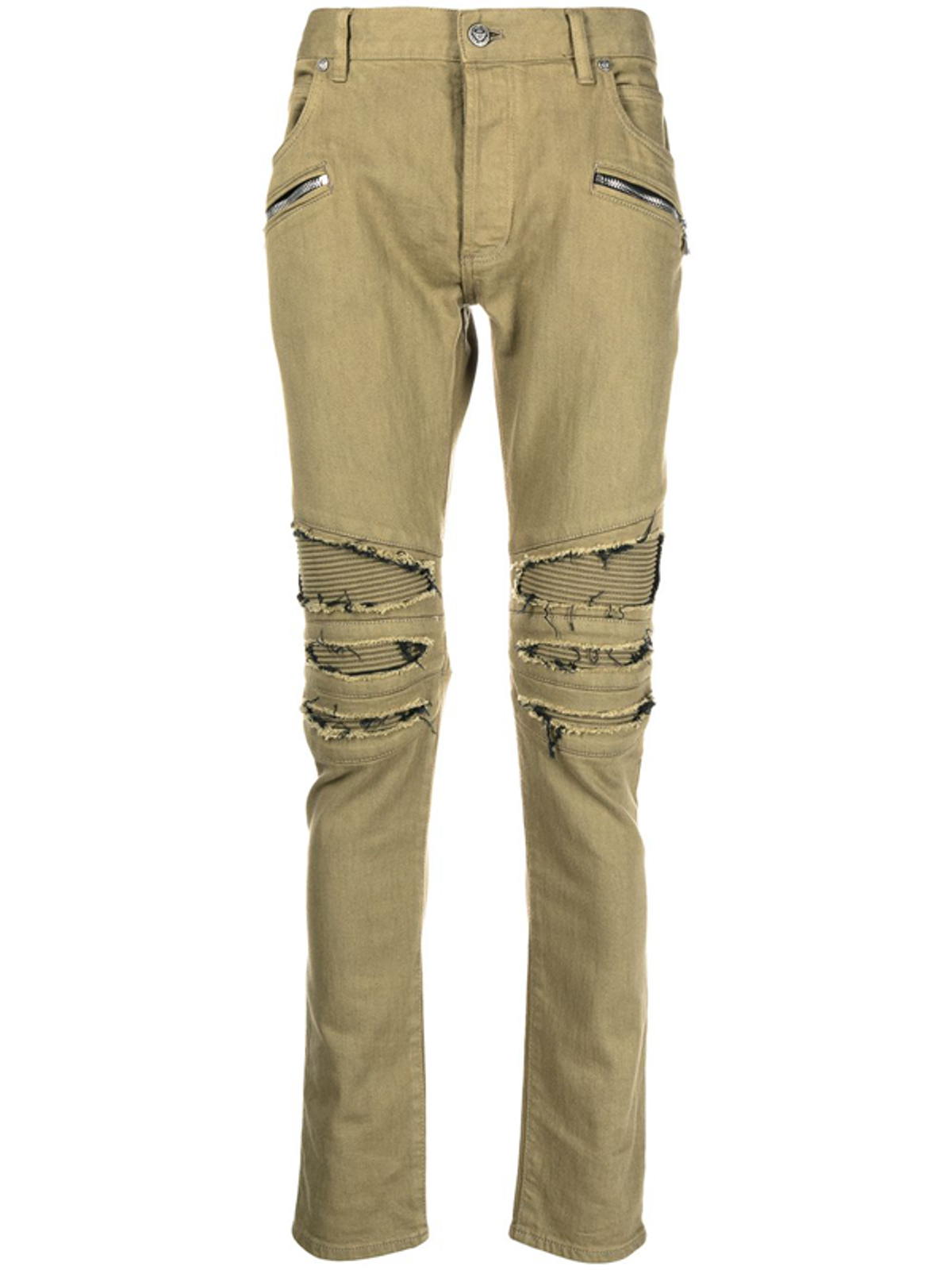 Balmain Ripped Multi-pocket Skinny Jeans In Green | WHAT’S ON THE STAR?