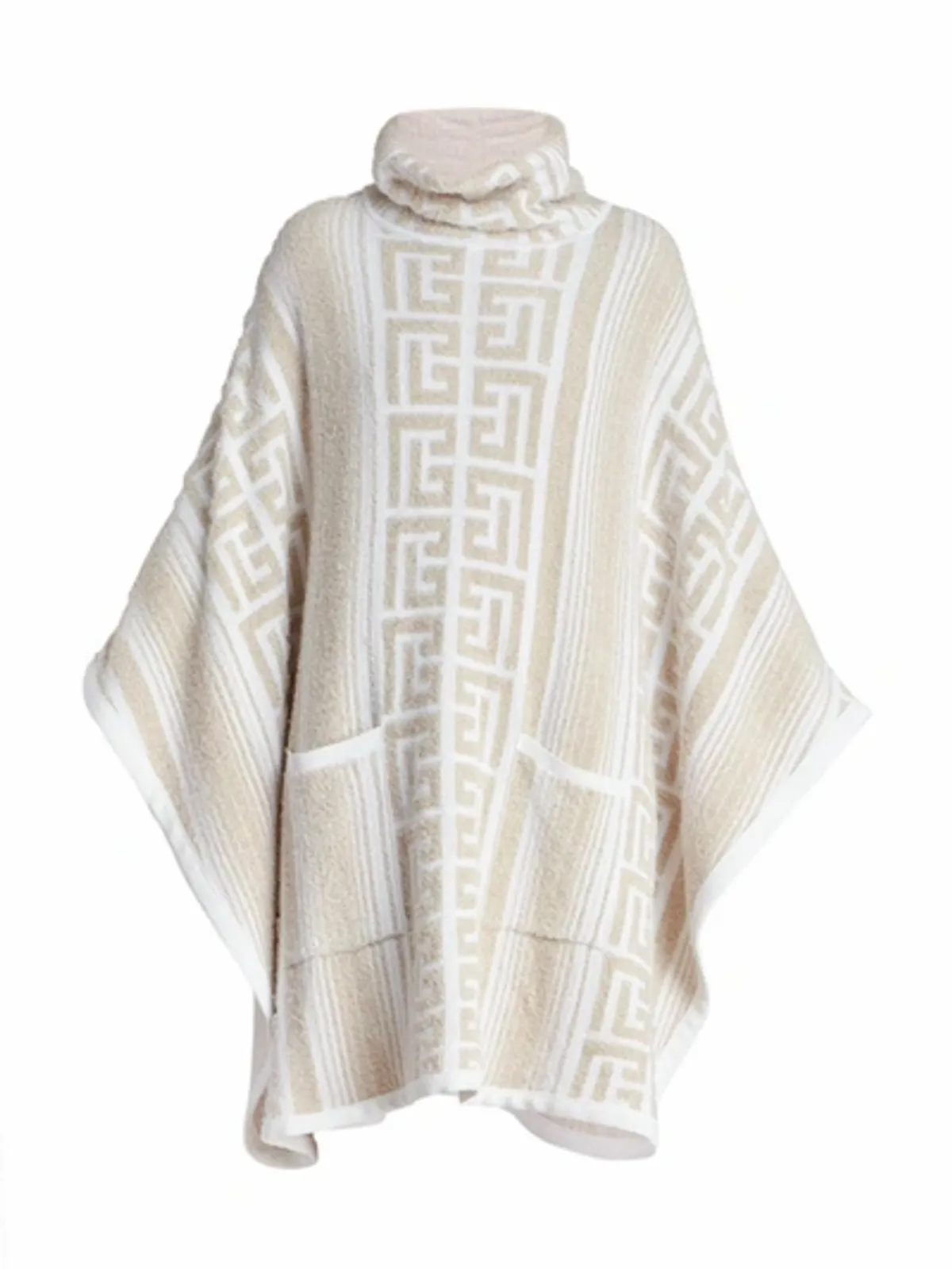 Balmain Metallic Monogram Textured Knit Beige Poncho | WHAT’S ON THE STAR?
