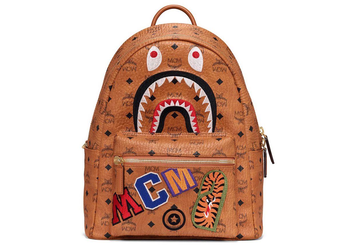 Bape × MCM Shark Stark Backpack Visetos Cognac | WHAT’S ON THE STAR?
