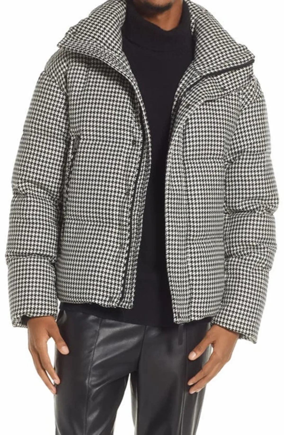 Mackage Houndstooth Puffer Jacket In Black-white | WHAT’S ON THE STAR?