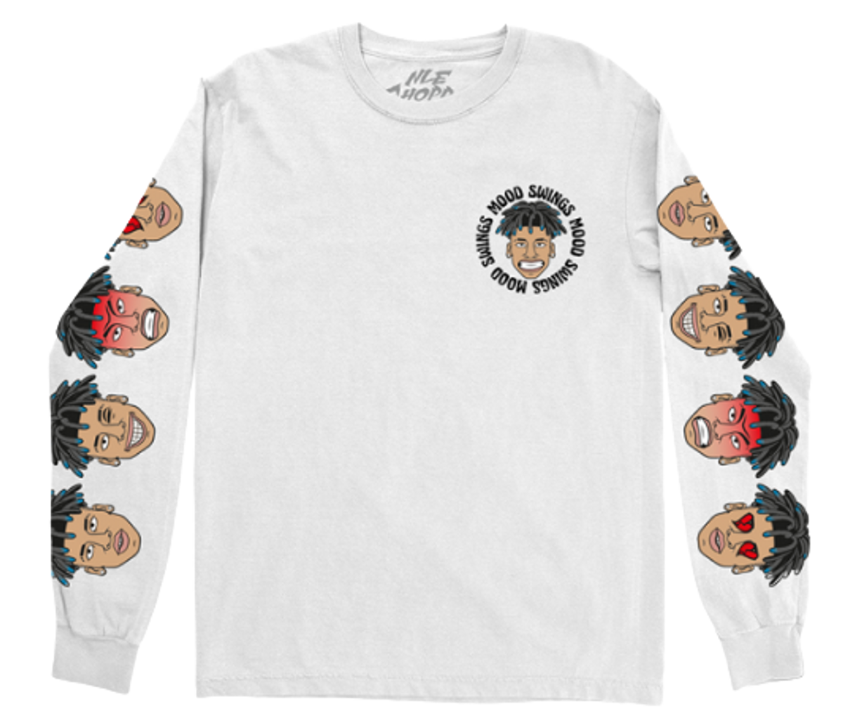 NLE Choppa Merch Mood Swings Long Sleeve White T-Shirt | WHAT’S ON THE ...