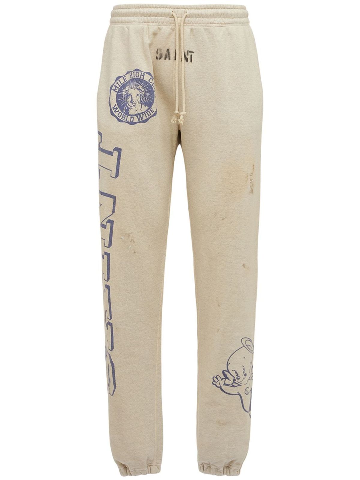 Saint Michael Logo Distressed Cotton Sweatpants | WHAT’S ON THE STAR?