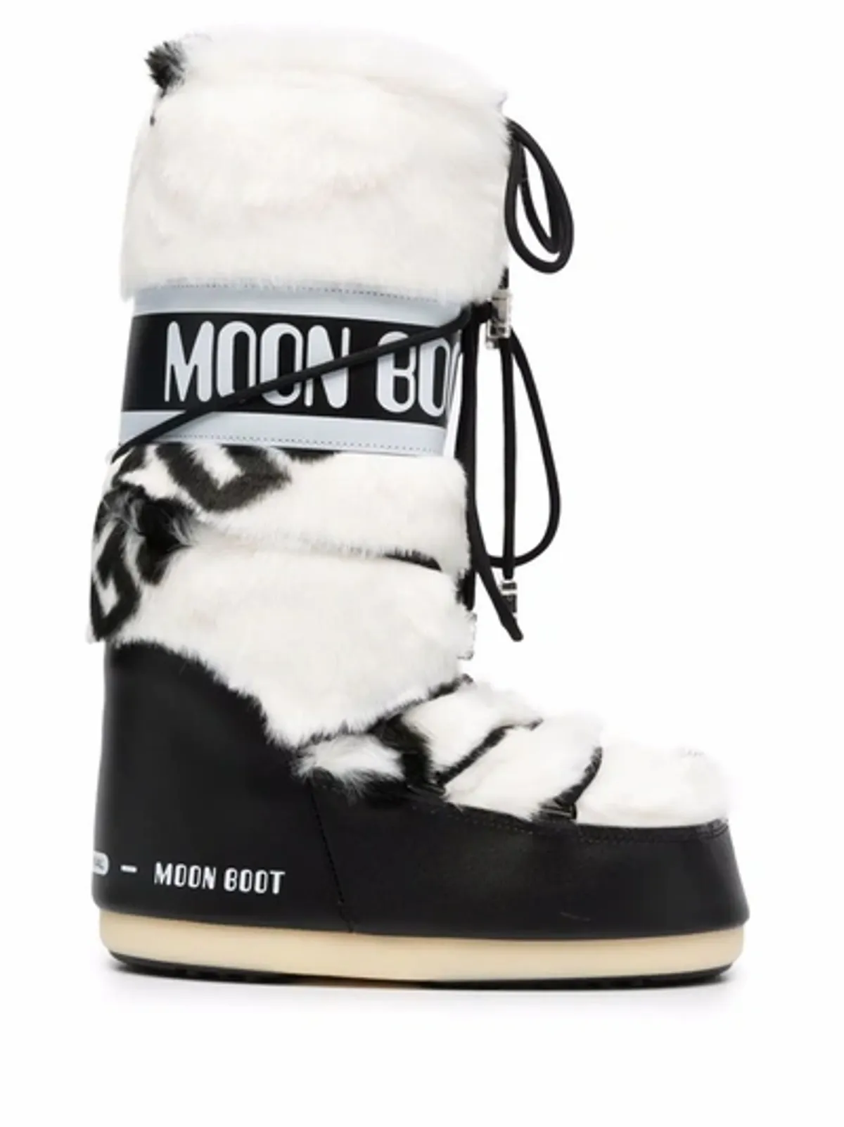 GCDS × Moon Boot Synthetic Fur Moon Boot In White And Black | WHAT’S ON ...