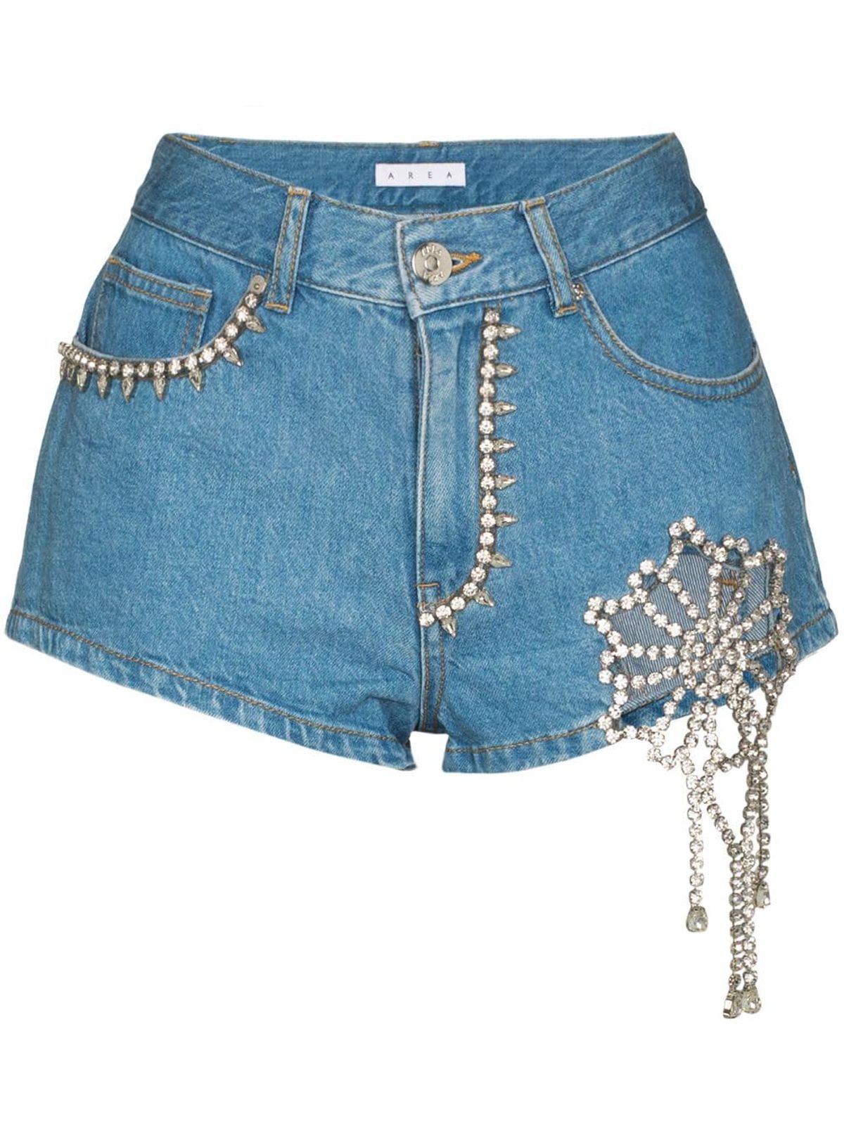 Area Crystal Crochet Cutout High Waist Denim Hot Shorts | WHAT’S ON THE ...