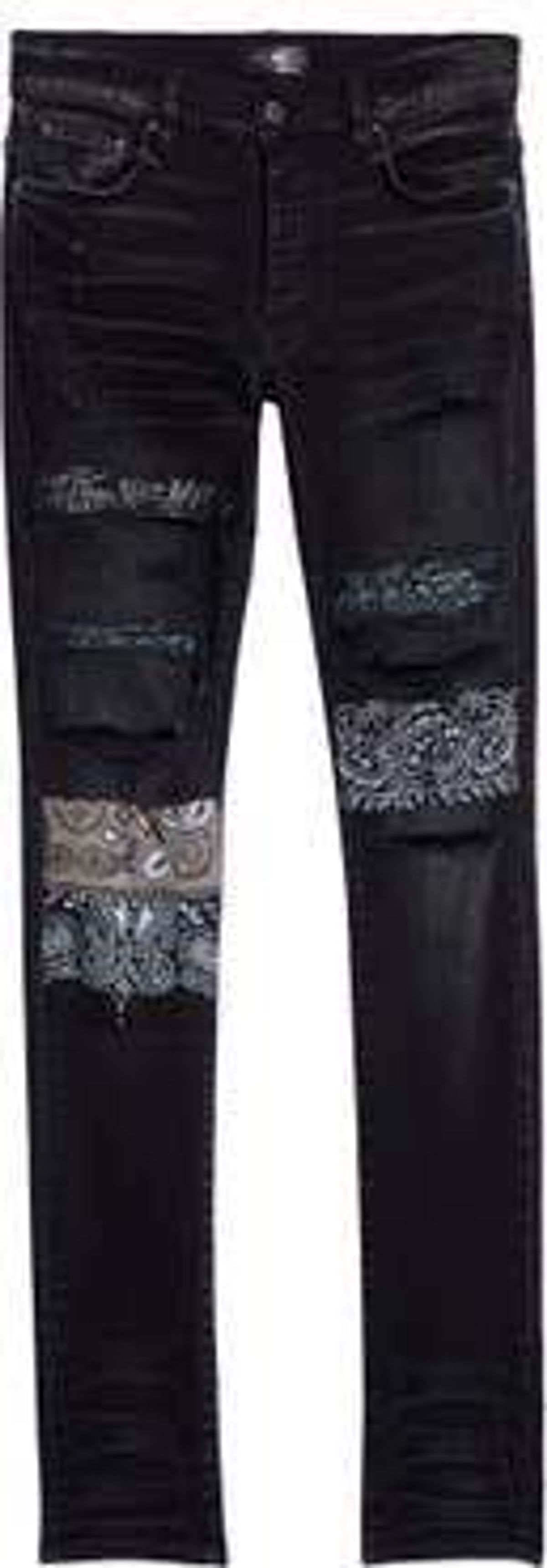 Amiri Bandana Art Patch Thrasher Ripped Skinny Jeans In Black | WHAT’S ...