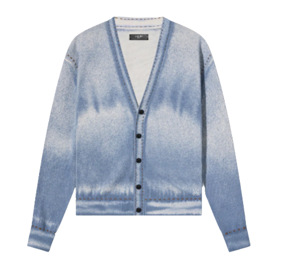 Amiri Dusty Blue Pigment Spray Cardigan | WHAT’S ON THE STAR?