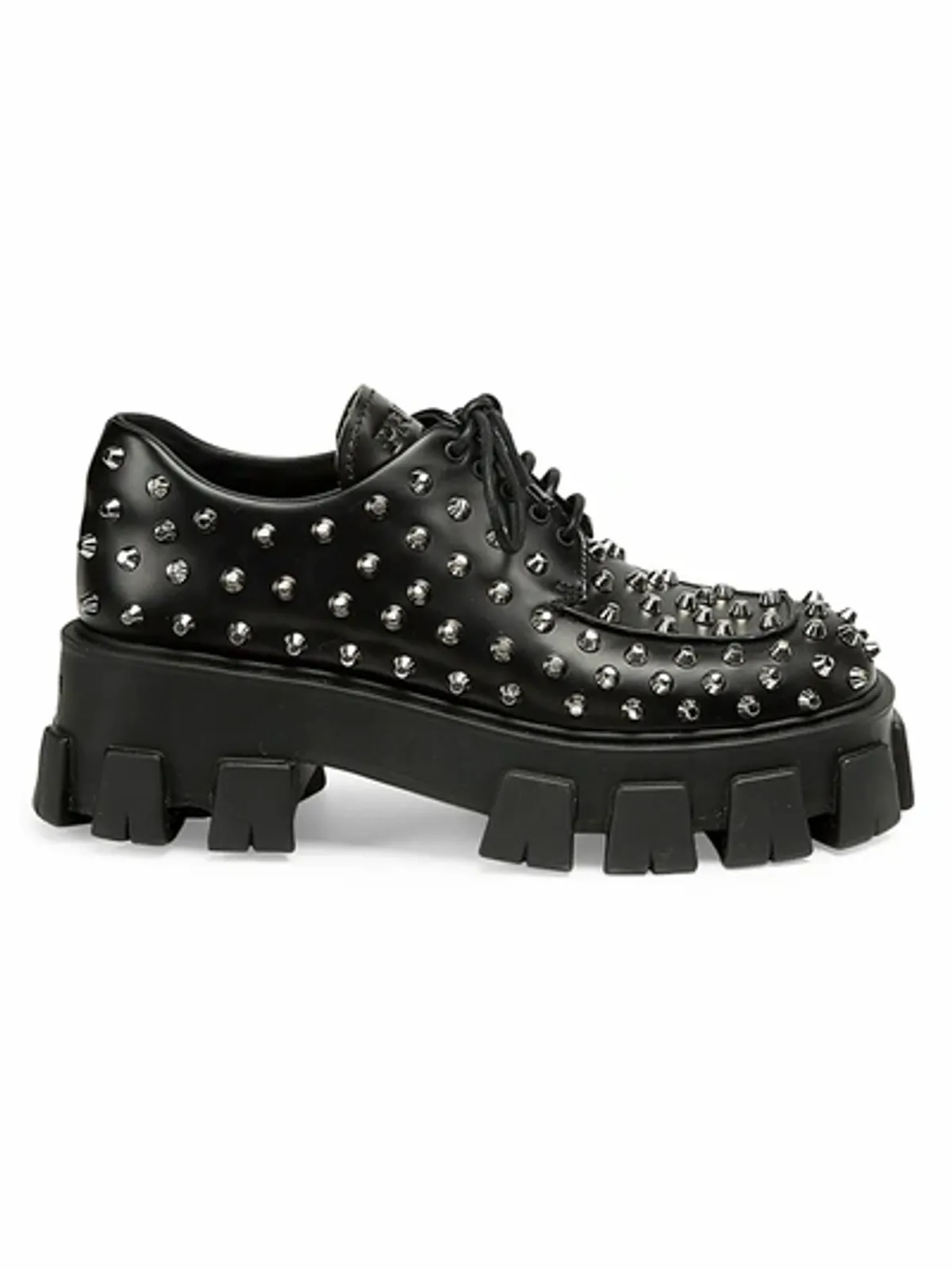 Prada Lug-sole Studded Leather Creepers In Black | WHAT’S ON THE STAR?
