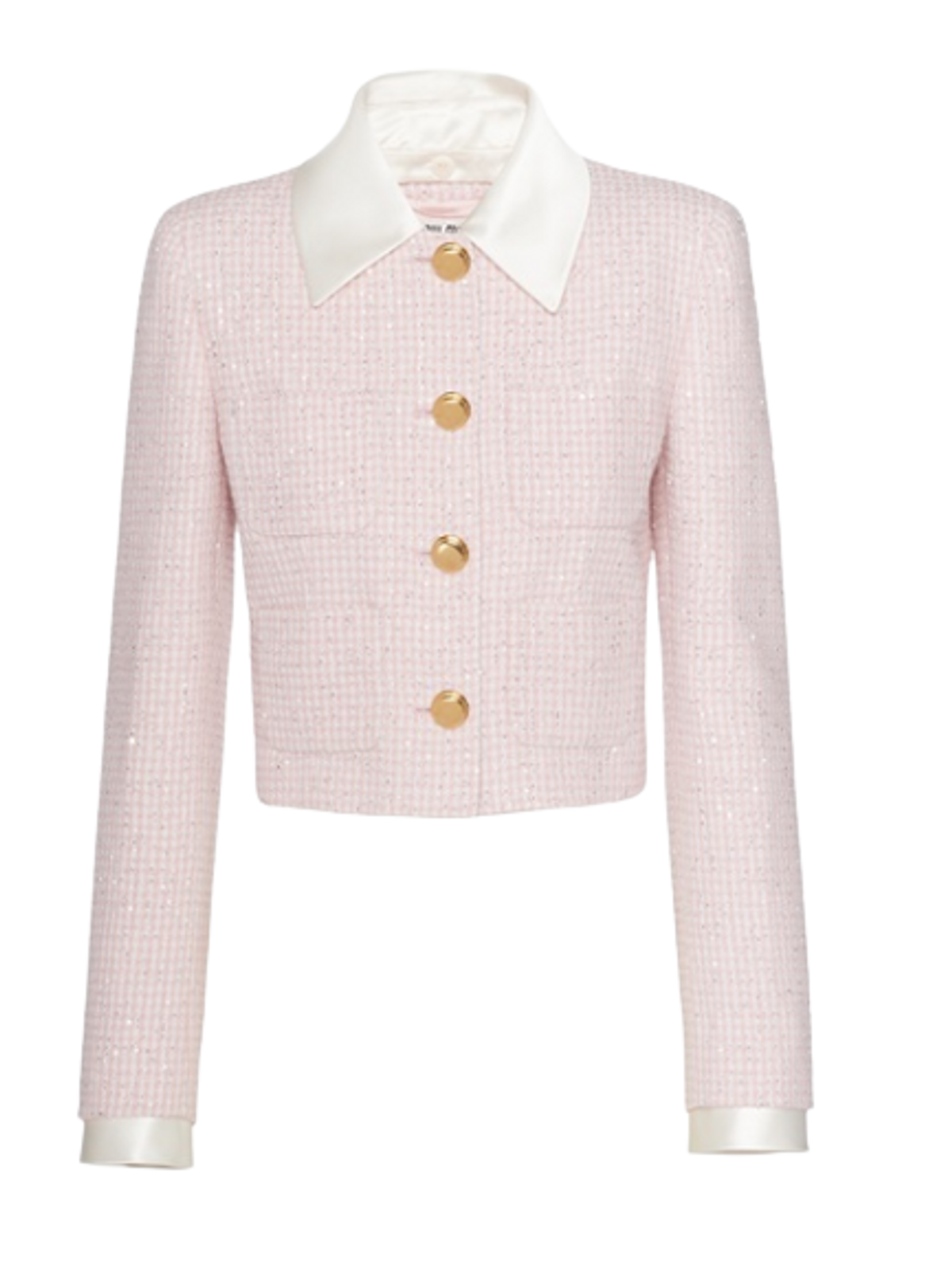 Miu Miu Single Breasted Sequined Gingham Check Jacket | WHAT’S ON THE STAR?