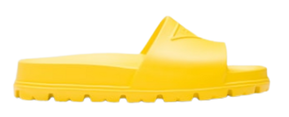 Prada Triangle Logo Yellow Rubber Slides | WHAT’S ON THE STAR?