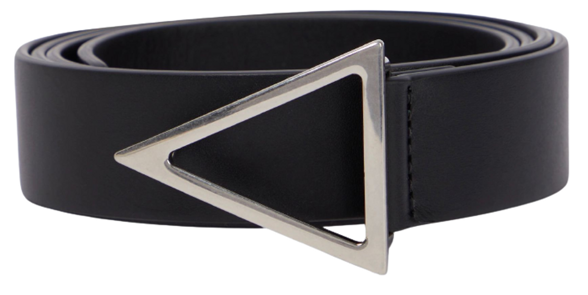 Bottega Veneta Triangle-Buckle Leather Black Belt | WHAT’S ON THE STAR?