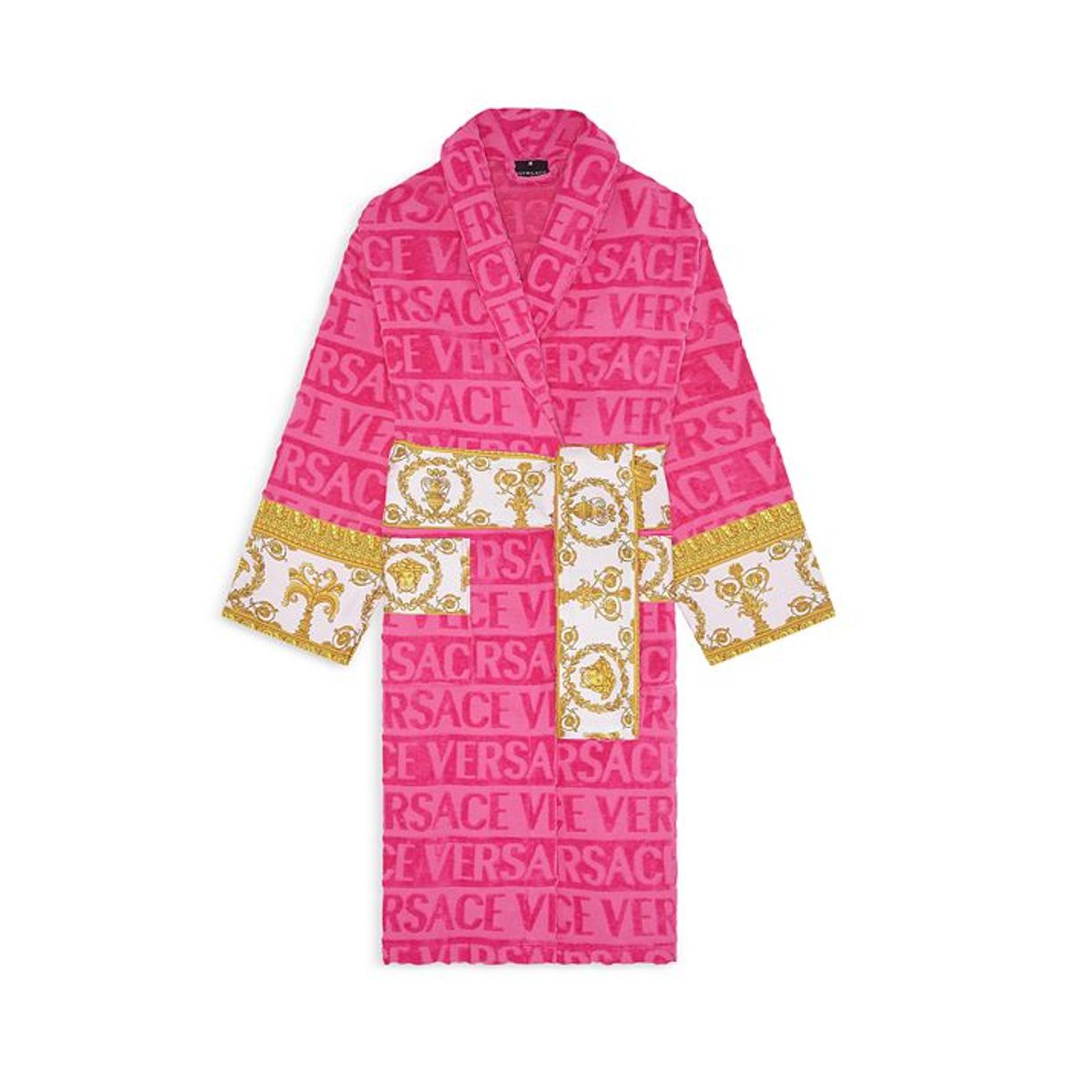 Versace Pink 'i Heart Baroque' Bath Robe In Fuschia | WHAT’S ON THE STAR?