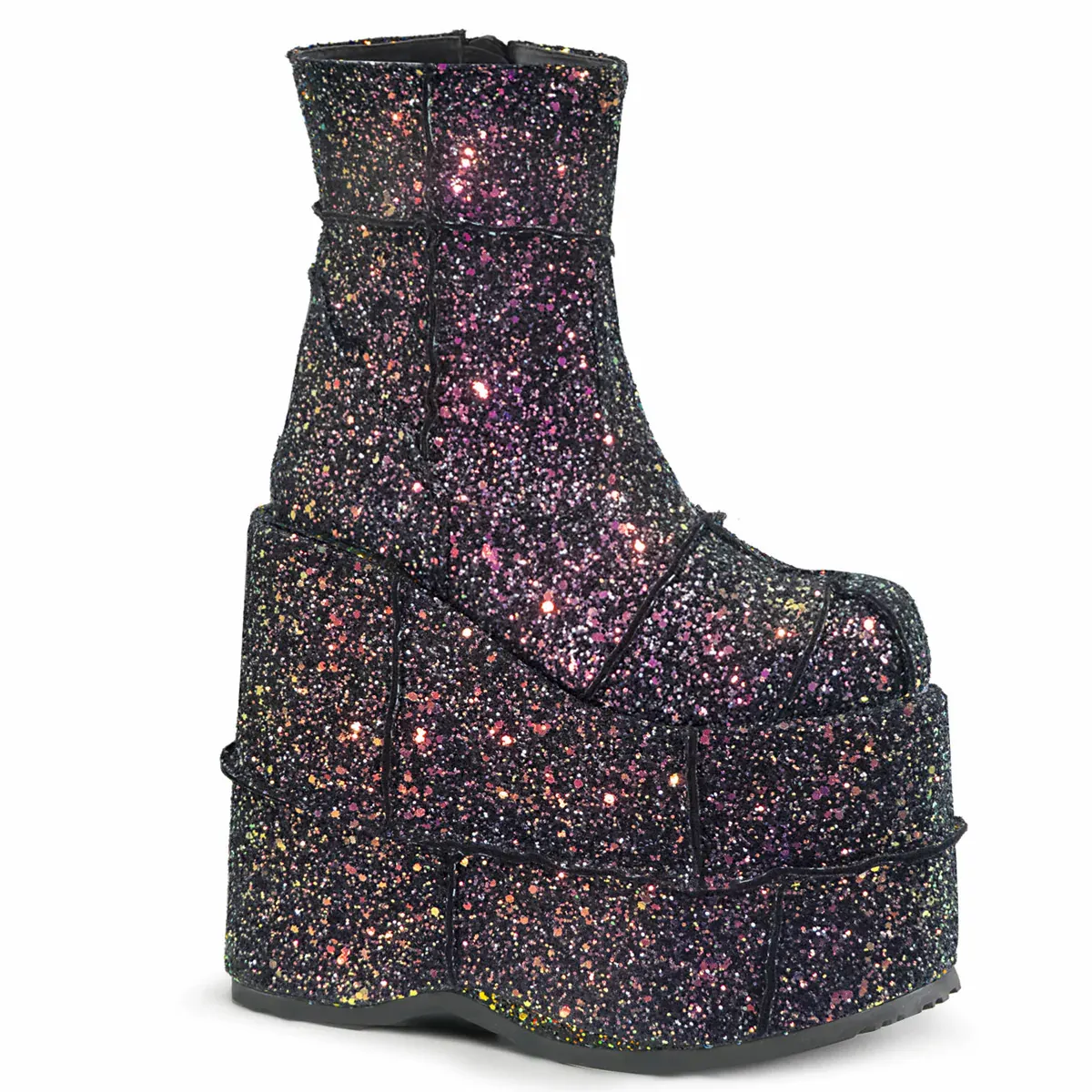 Demonia STACK-201G Blk Multi Glitter Boots | WHAT’S ON THE STAR?