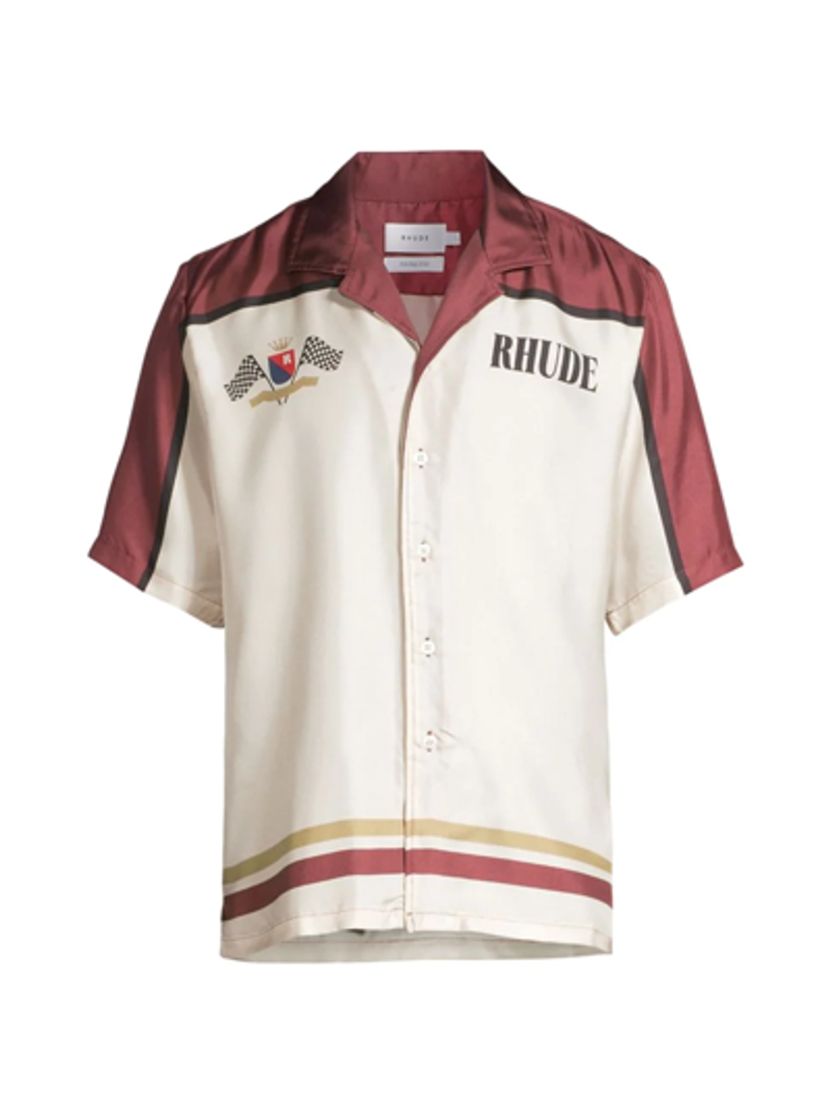 Rhude Racing Team Short Sleeve Silk Camp Shirt In White/ Maroon 0500 ...