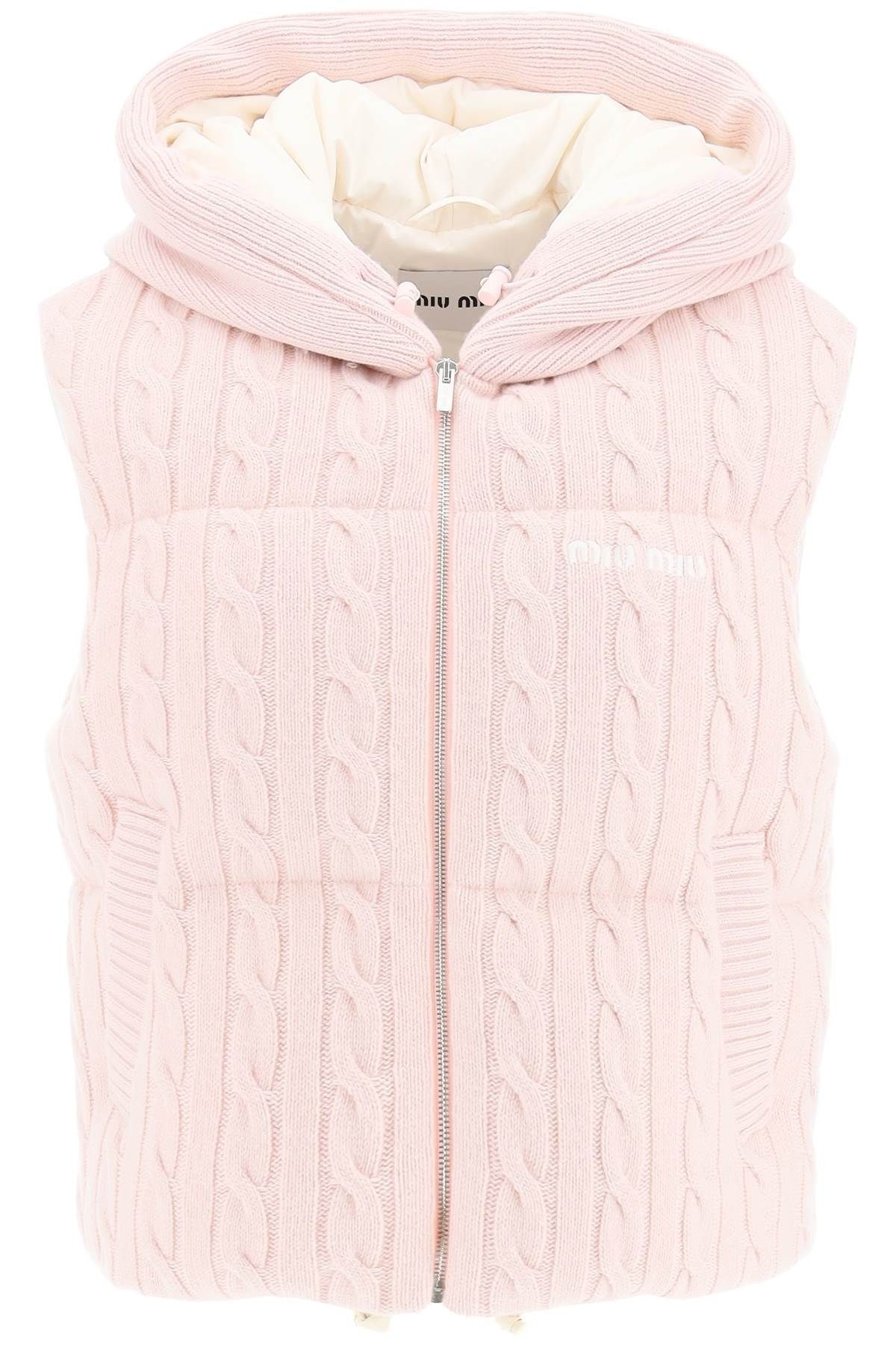 Miu Miu Logo-Embroidered Cable-Knit Padded Vest | WHAT’S ON THE STAR?