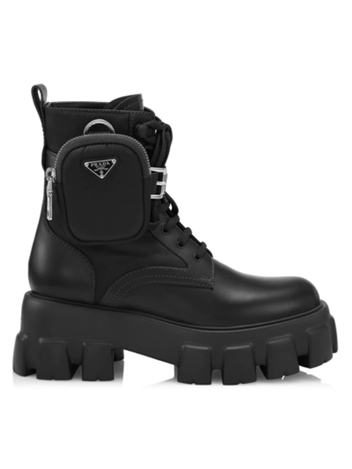 Prada Monolith Leather & Nylon Lug-sole Combat Boots | WHAT’S ON THE STAR?