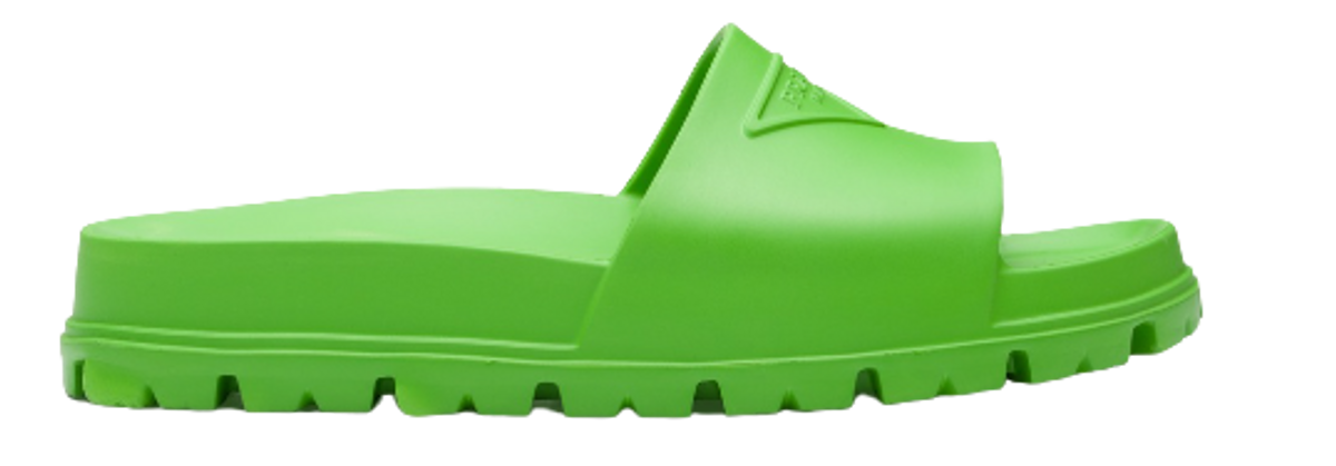Prada Apple Green Triangle Logo Rubber Slides | WHAT’S ON THE STAR?