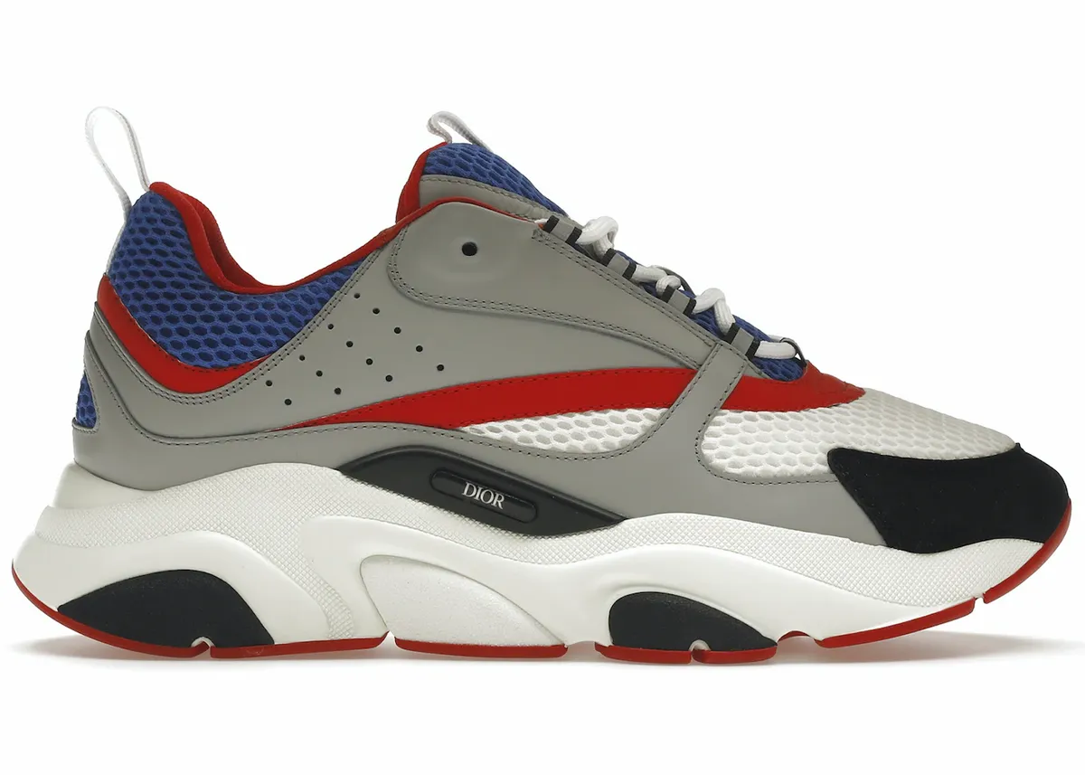 Dior B22 Gray Red Calfskin White Blue Technical Mesh Sneakers | WHAT’S ...