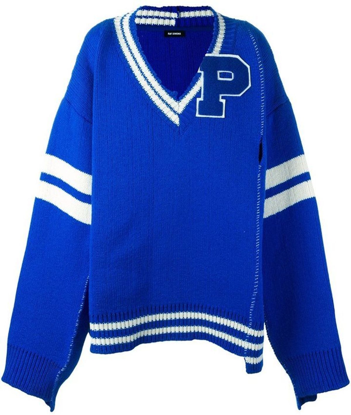 Raf Simons Oversized "P" Blue Knit Sweater | WHAT’S ON THE STAR?
