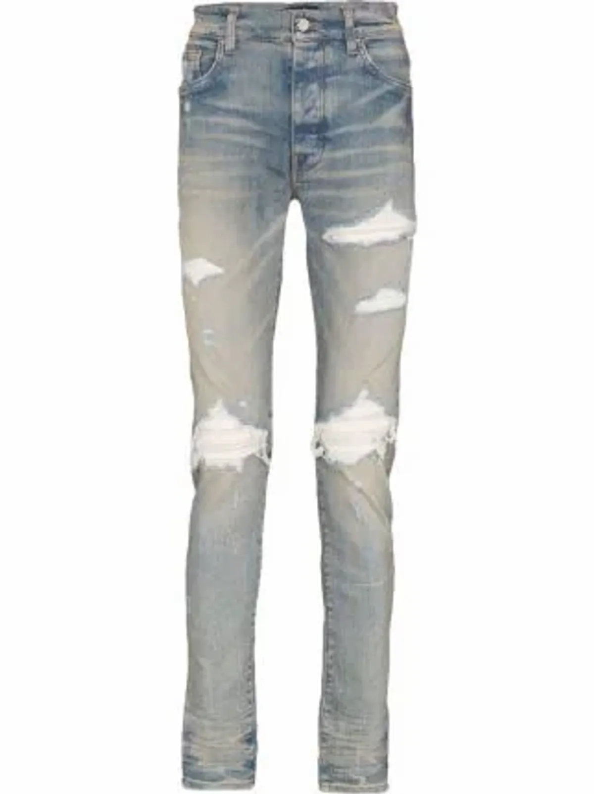 Amiri Light Blue Skinny Jeans With Camouflage Patches | WHAT’S ON THE STAR?