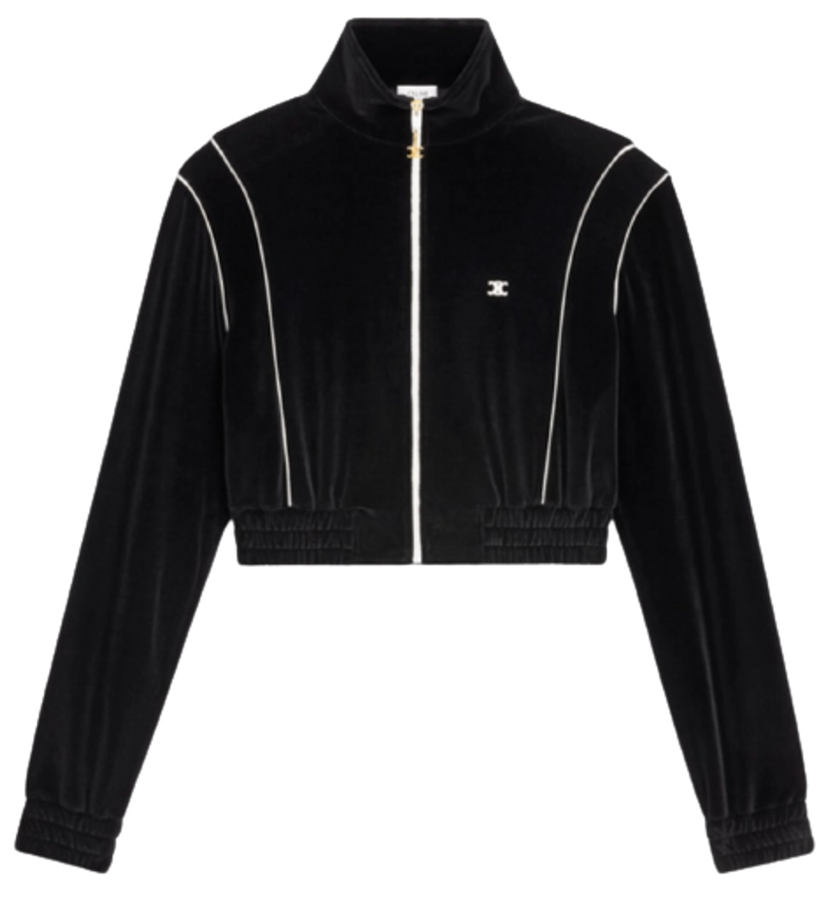 Celine Velvet Jersey Cropped Black Zip-Up Sweatshirt | WHAT’S ON THE STAR?