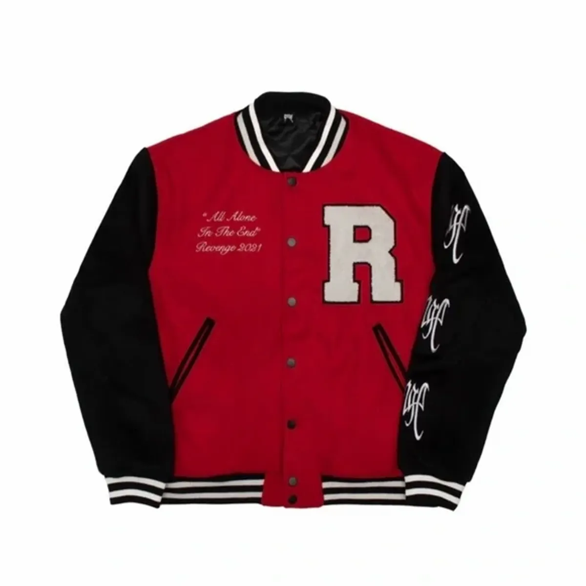 REVENGE Red Black Varsity Jacket | WHAT’S ON THE STAR?