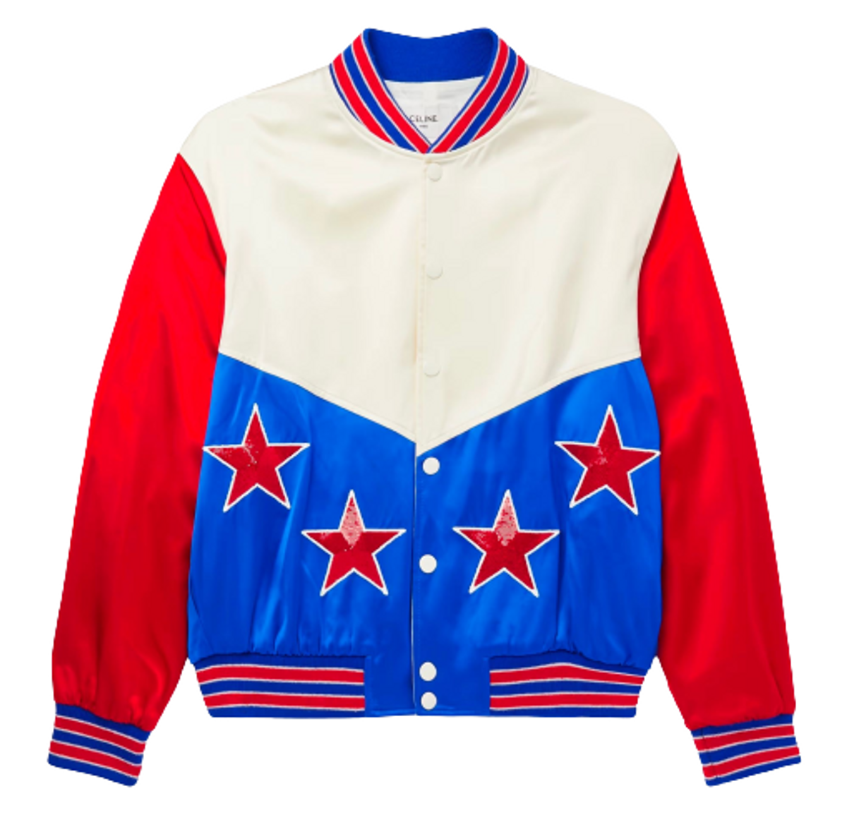Celine Teddy Americana Panelled Sequin-Embellished Satin Bomber Jacket ...