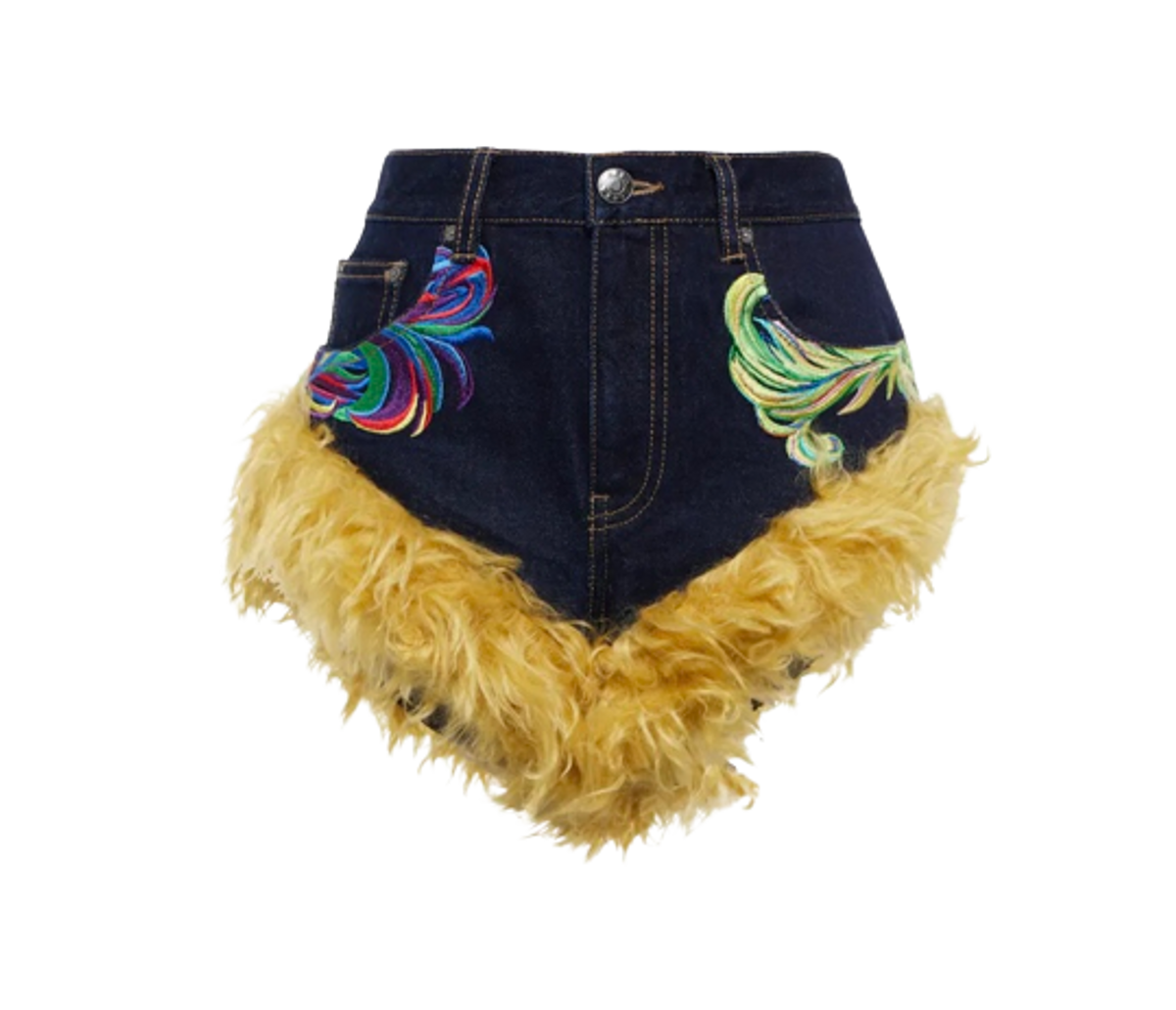 Area Mohair Fur-Trimmed Embroidered Shorts | WHAT’S ON THE STAR?