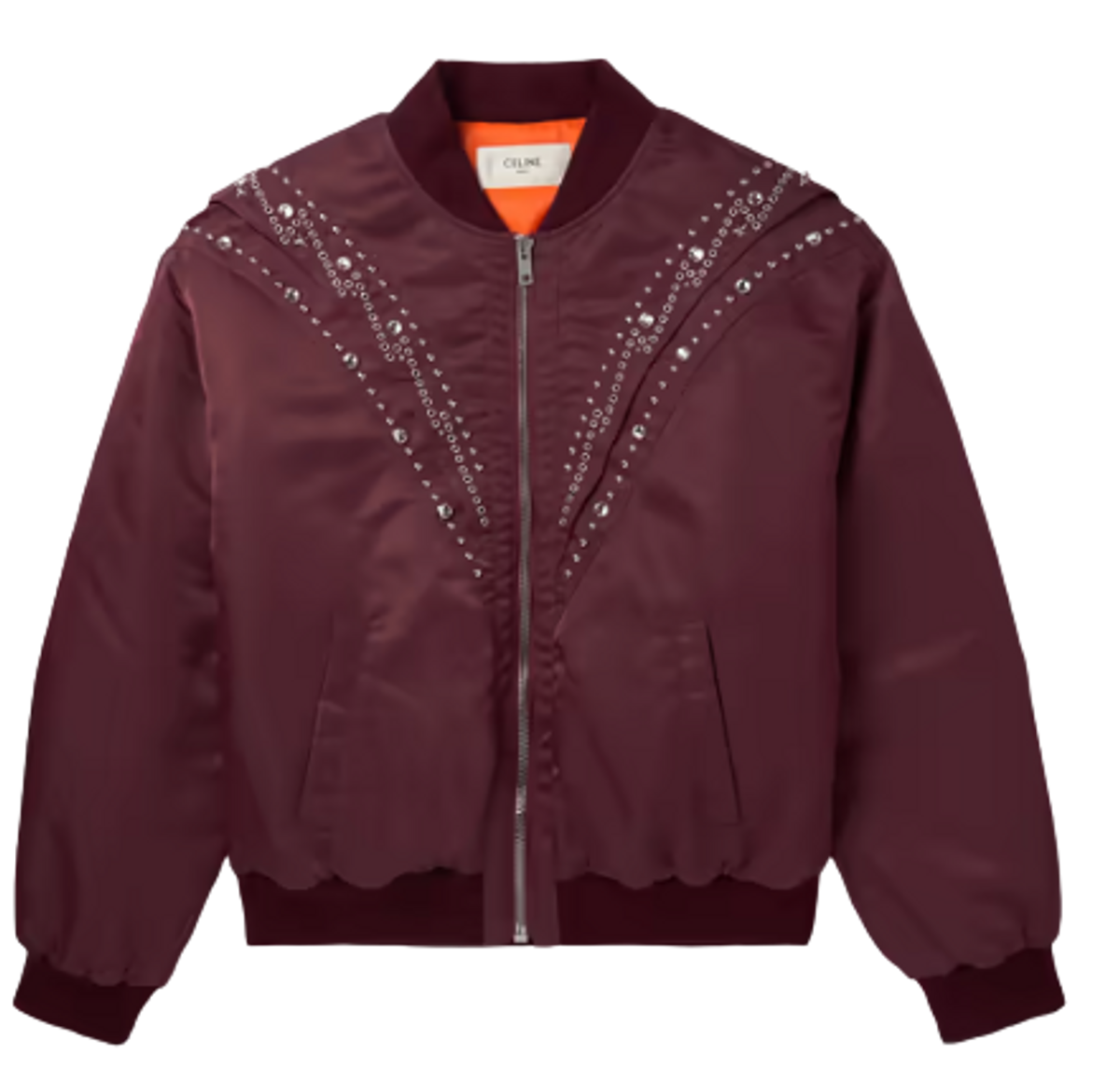 Celine Burgundy Embellished Shell Bomber Jacket | WHAT’S ON THE STAR?