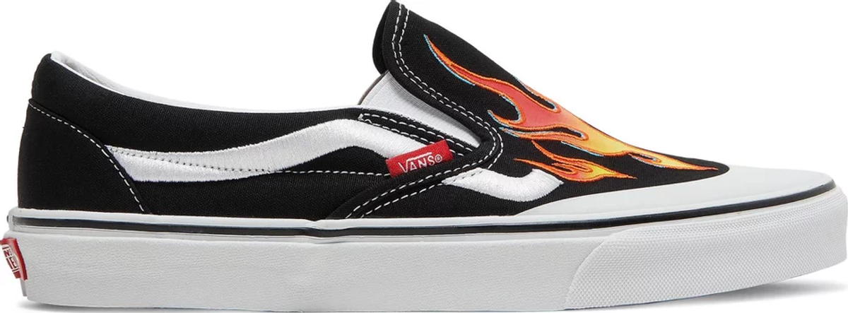 ASAP Rocky × Vans Classic Slip-On Black Flame Sneakers | WHAT’S ON THE ...