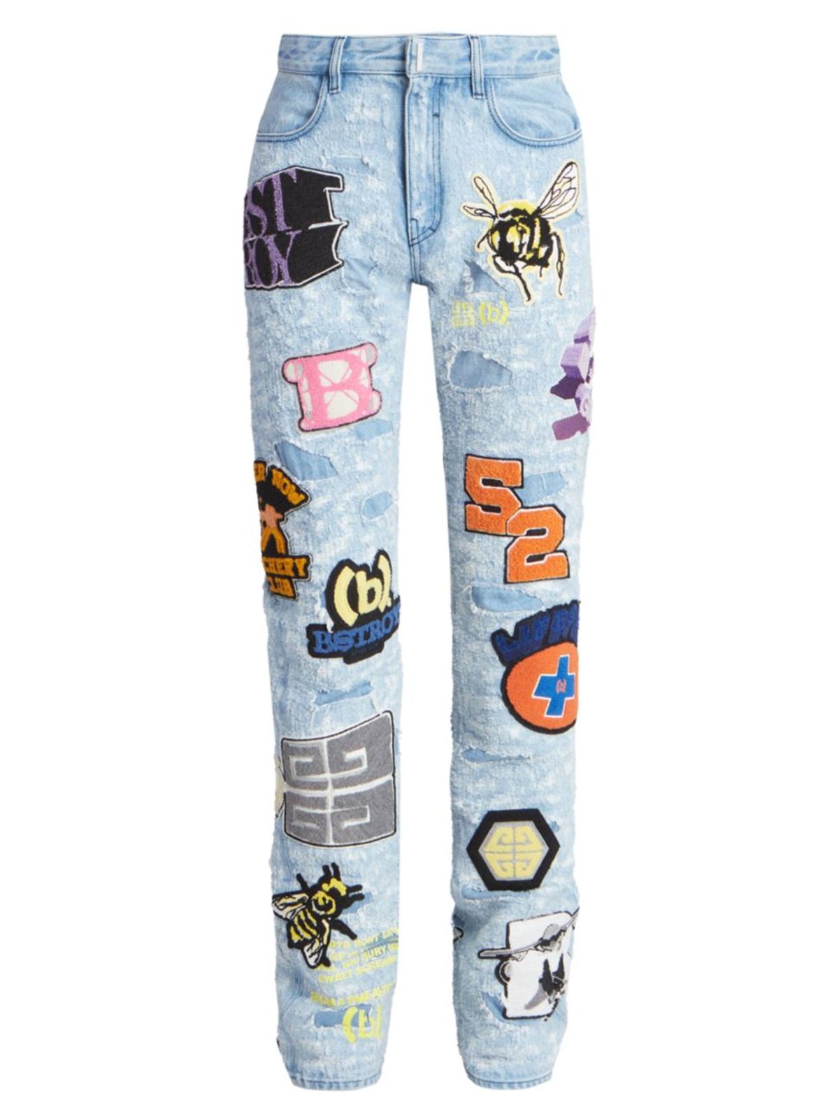 Givenchy × Bstroy Blue Distressed Patch Rigid Straight Leg Jeans | WHAT ...