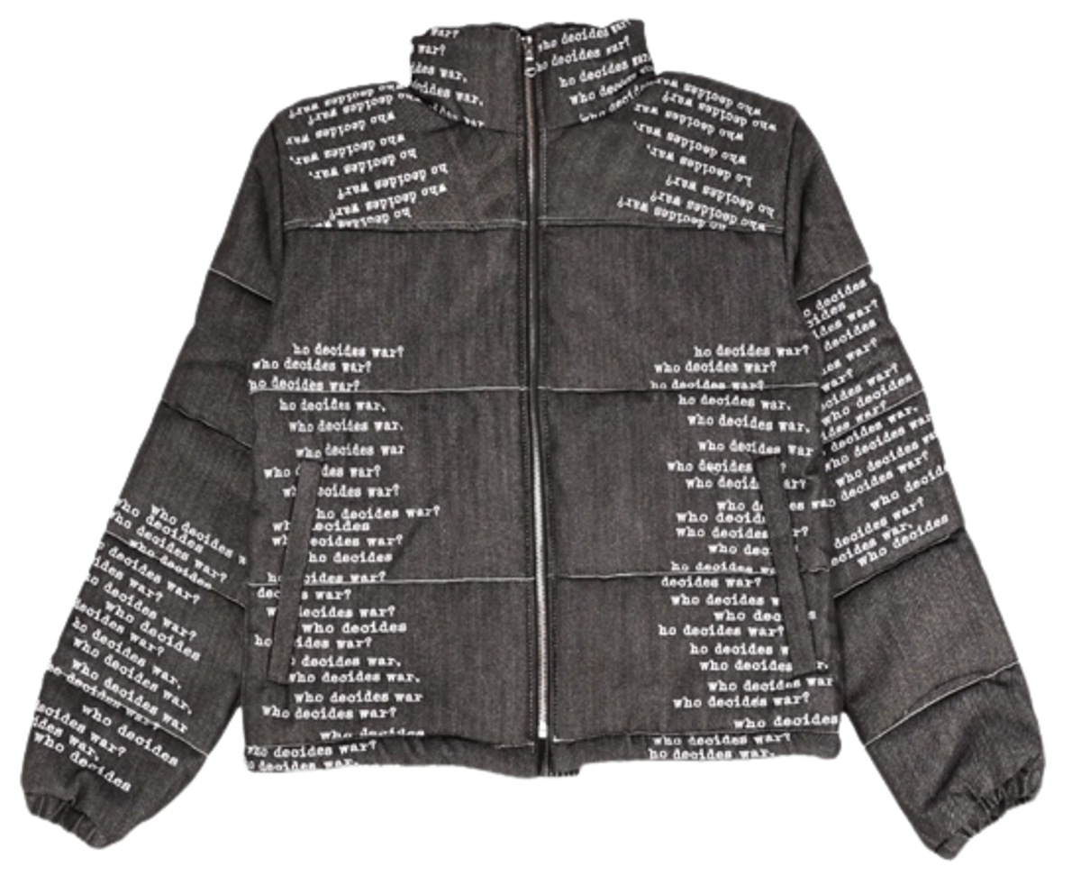 Who Decides War Signature Scripture Puffer Black Jacket | WHAT’S ON THE ...