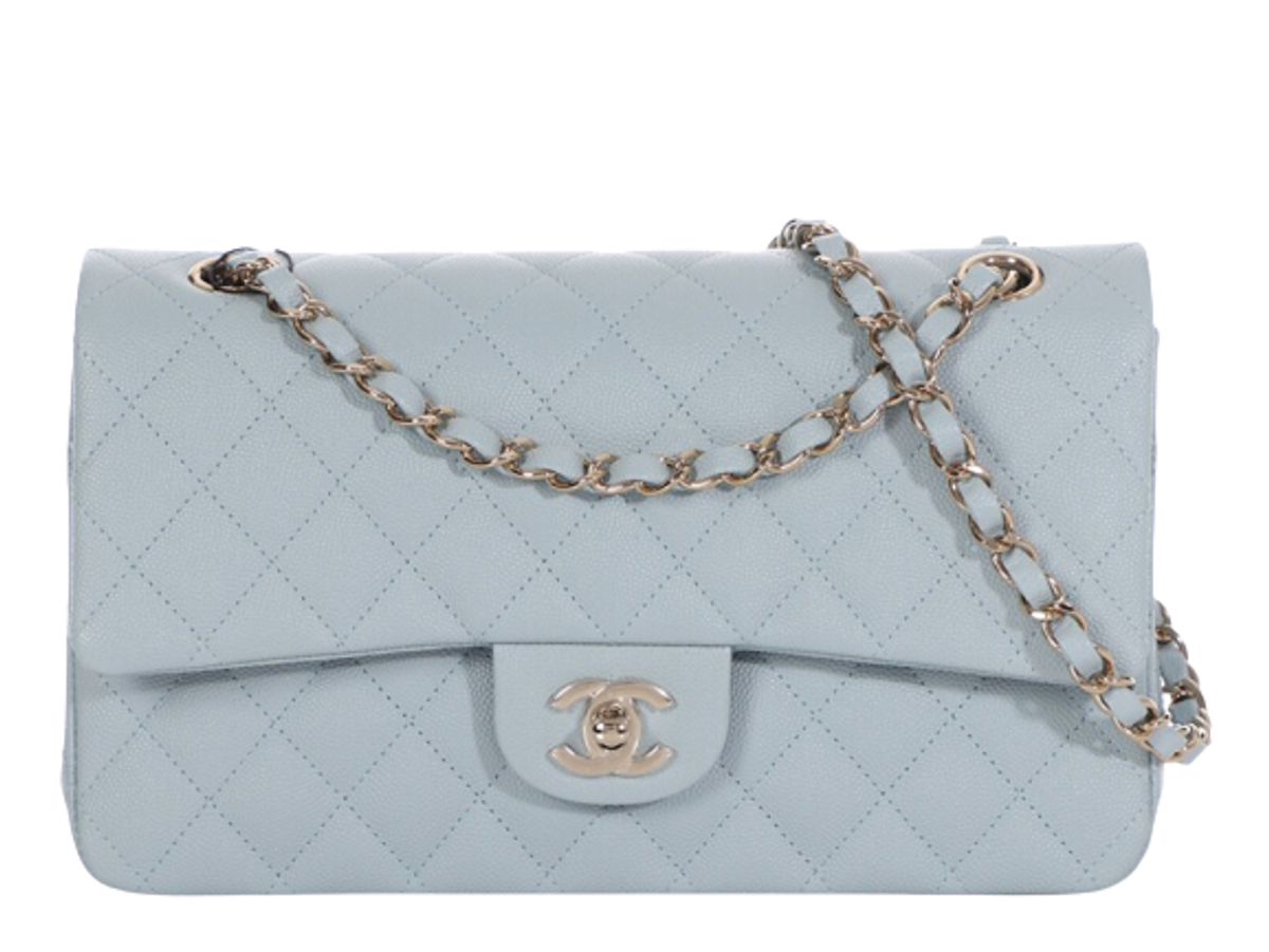 Chanel Light Blue Quilted Caviar Double Flap Bag | WHAT’S ON THE STAR?