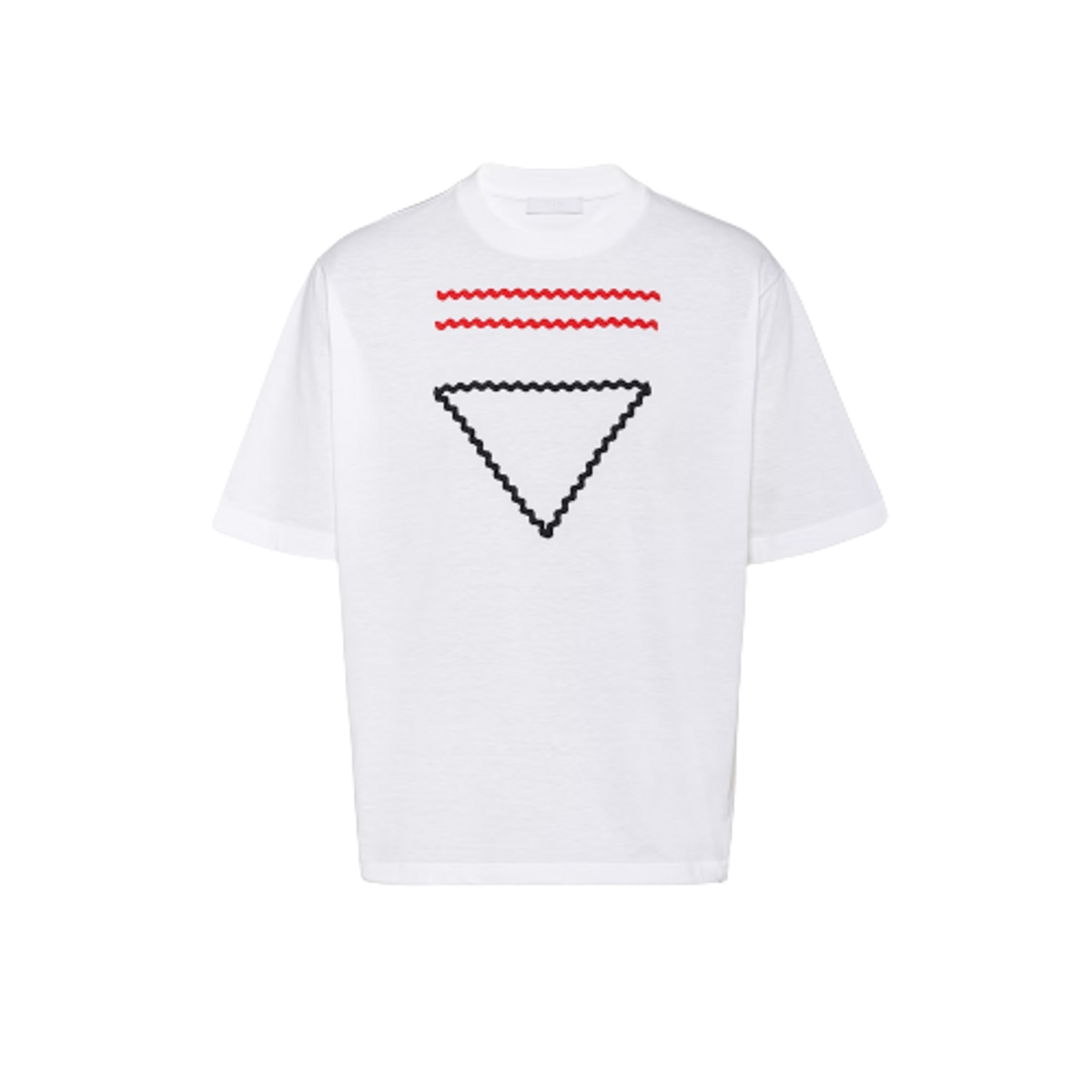Prada White Zig-Zag Triangle Logo T-Shirt | WHAT’S ON THE STAR?