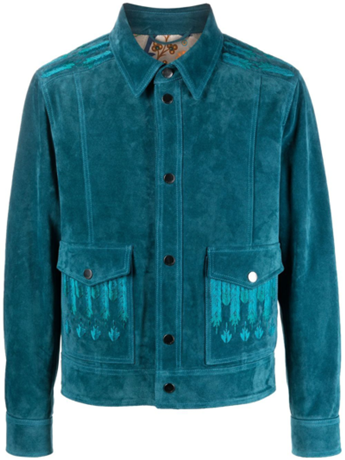 Etro Split Leather Jacket With Carpet Embroidery In Electric Blue ...
