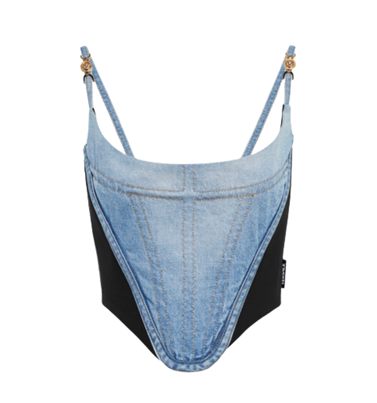 Versace Medusa denim corset top | WHAT’S ON THE STAR?