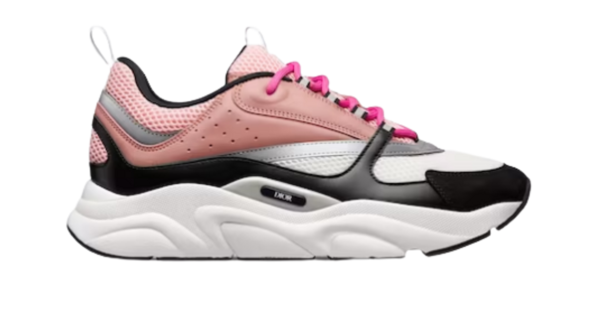 Dior B22 Pink White Technical Mesh Pink Black Calfskin Sneakers | WHAT ...