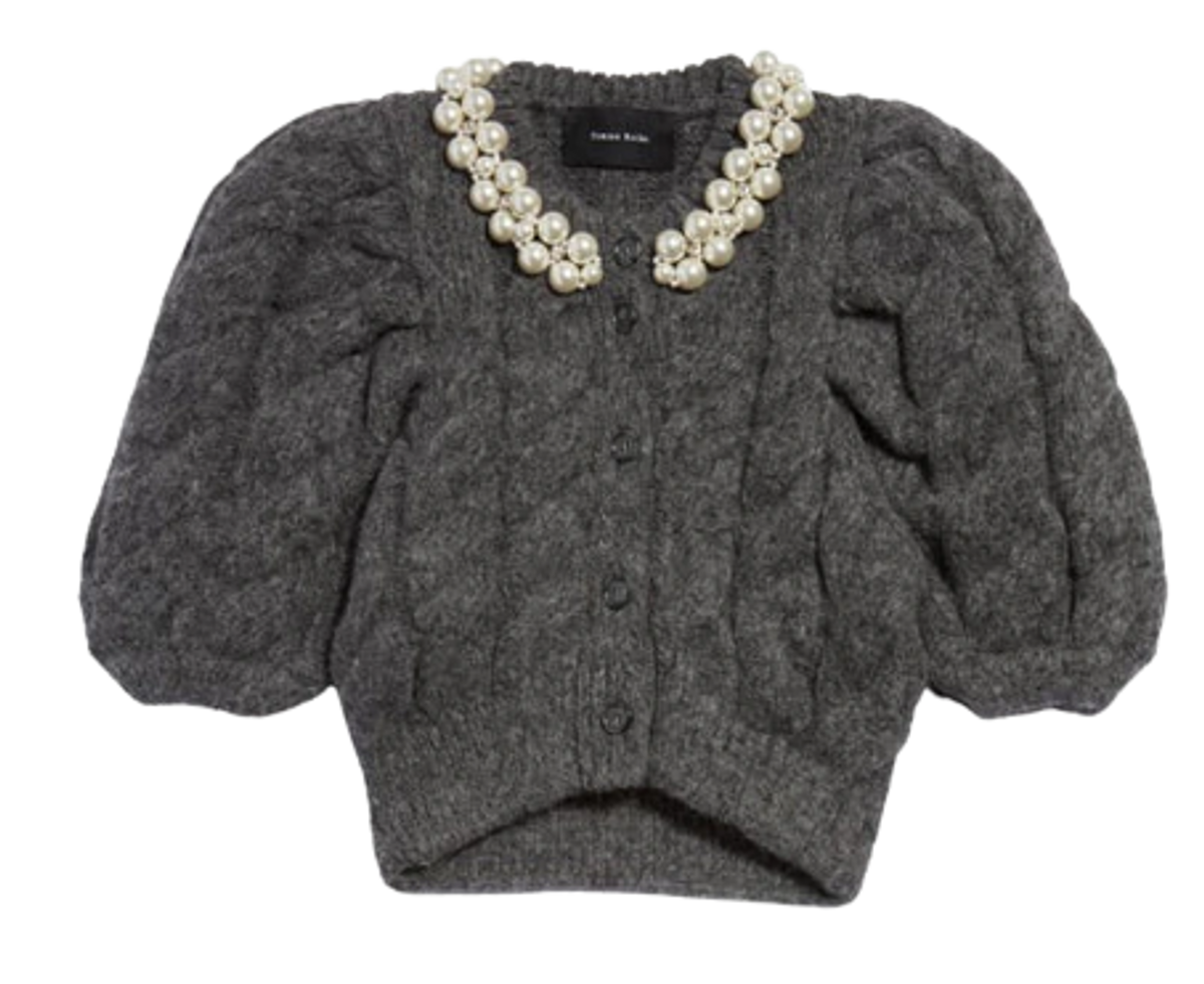 Simone Rocha Black Wool Blend Embellished Cropped Cardigan | WHAT’S ON ...