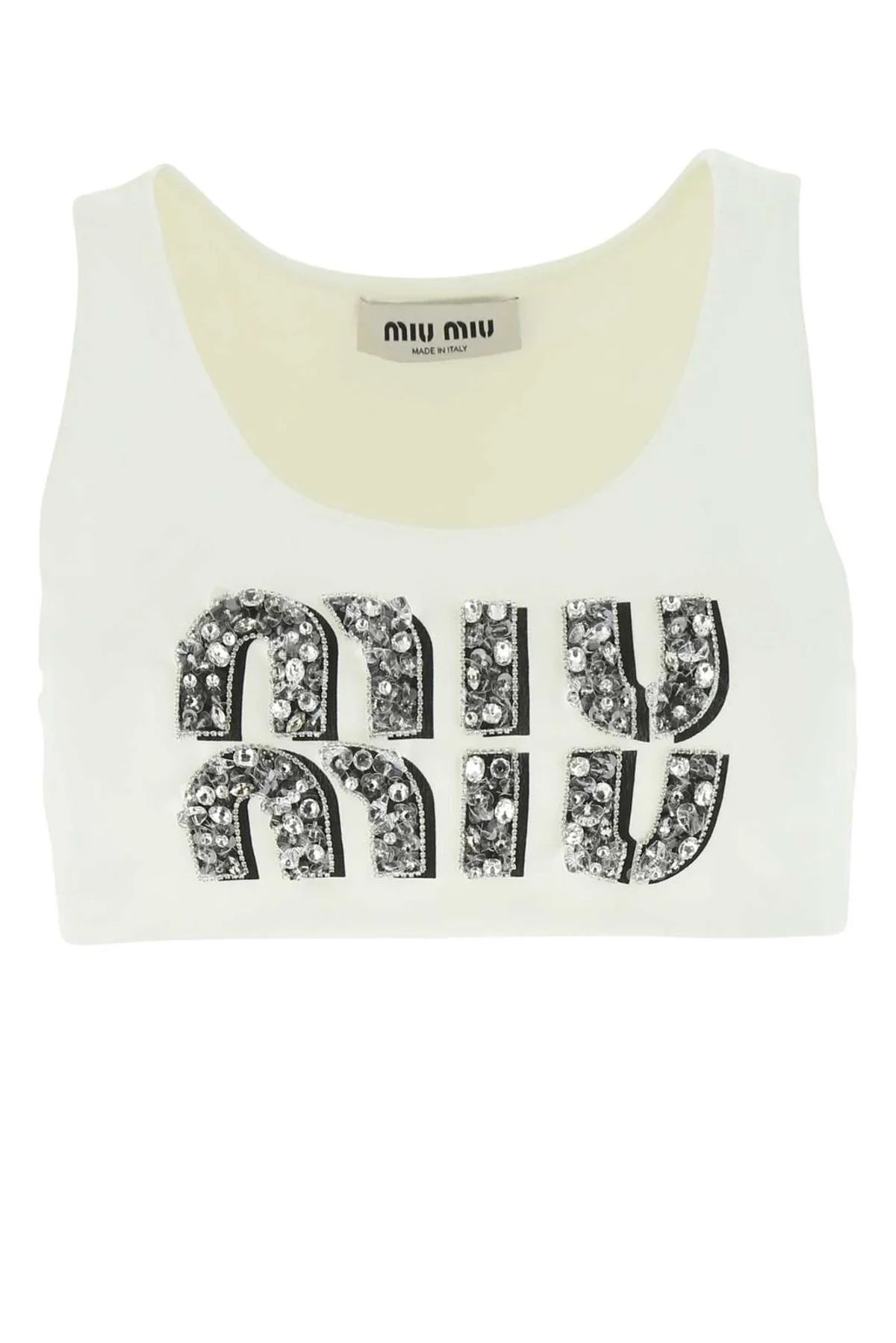 Miu Miu Logo Embellished Sleeveless Cropped Top | WHAT’S ON THE STAR?