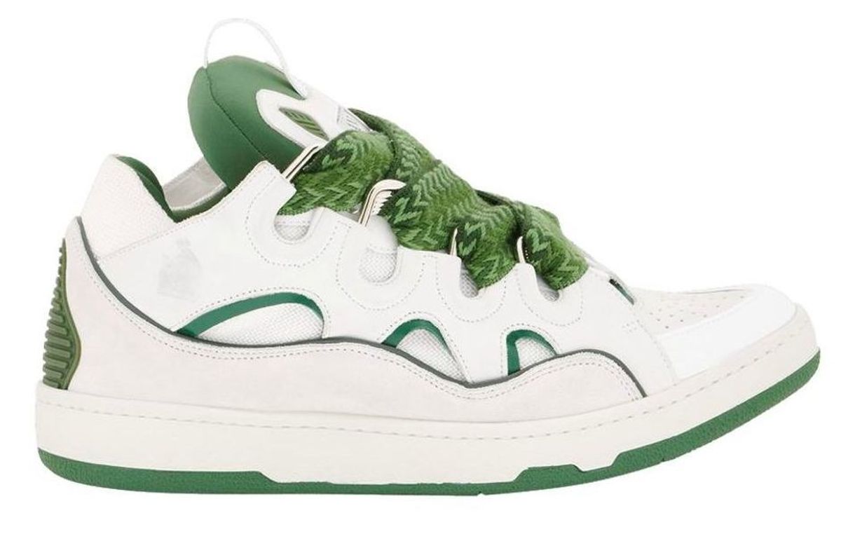 Lanvin White/Khaki Curb Leather Sneakers | WHAT’S ON THE STAR?