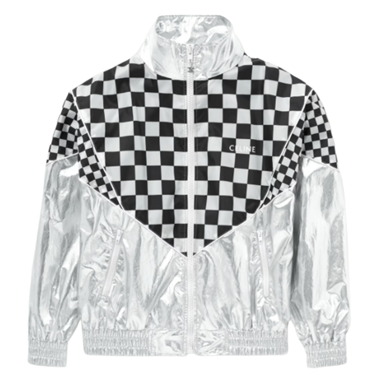 Celine Checked Metallic Silver Nylon Bomber Jacket | WHAT’S ON THE STAR?