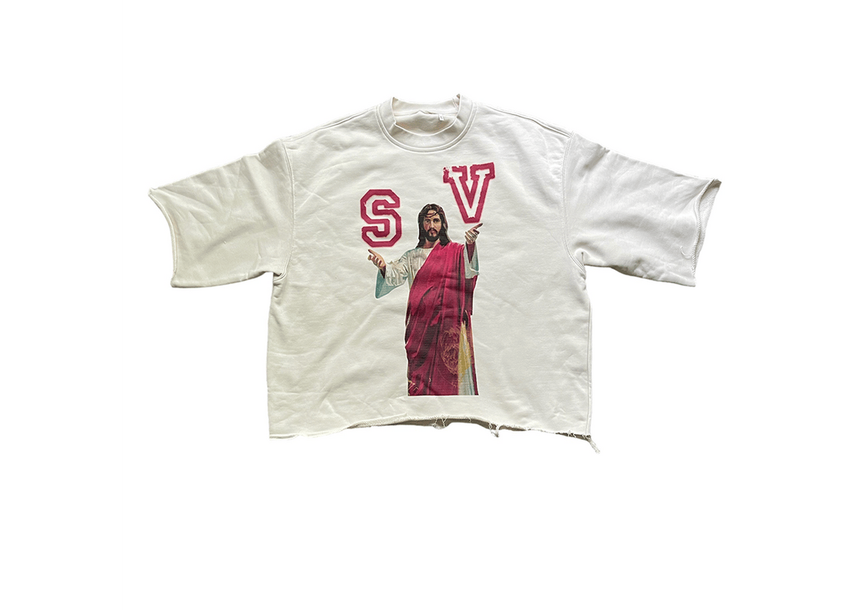 Saint Vanity Cream Cropped White Crewneck | WHAT’S ON THE STAR?